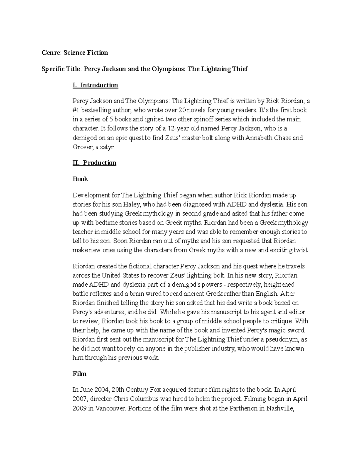 PJO - Percy Jackson Series and Media adaptations - Genre: Science ...