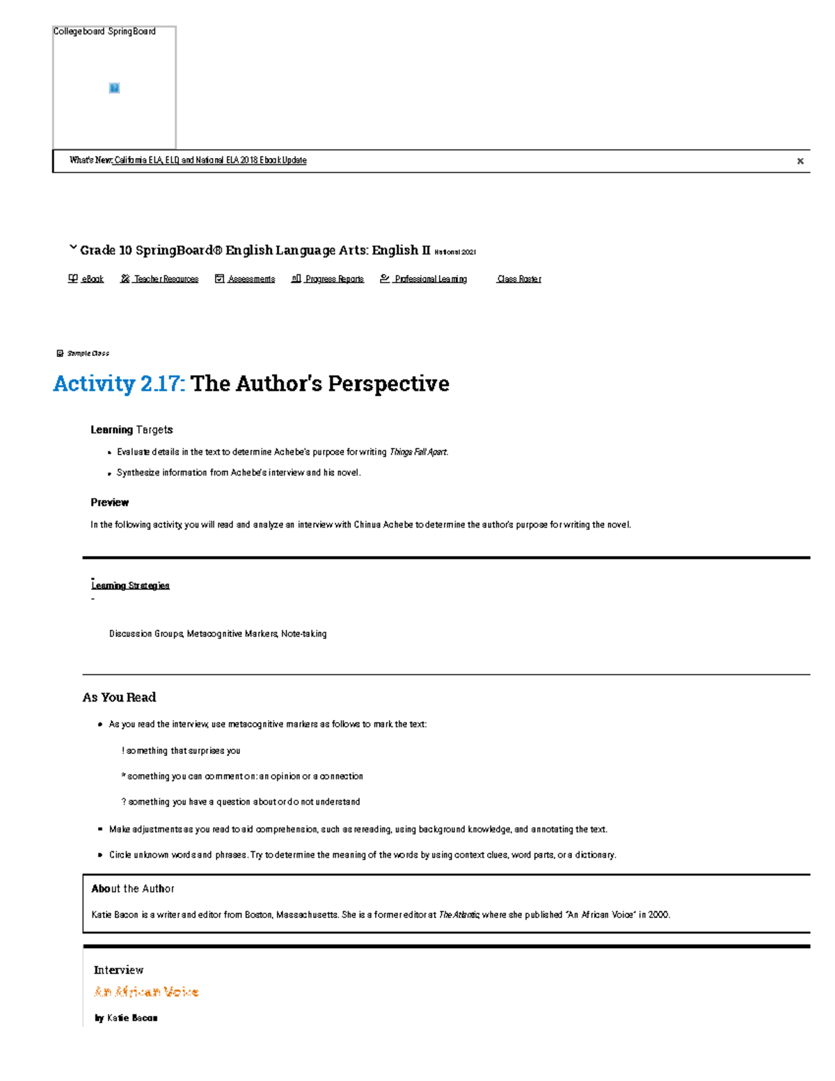 2.17 The Author's Perspective - Collegeboard SpringBoard What's New ...