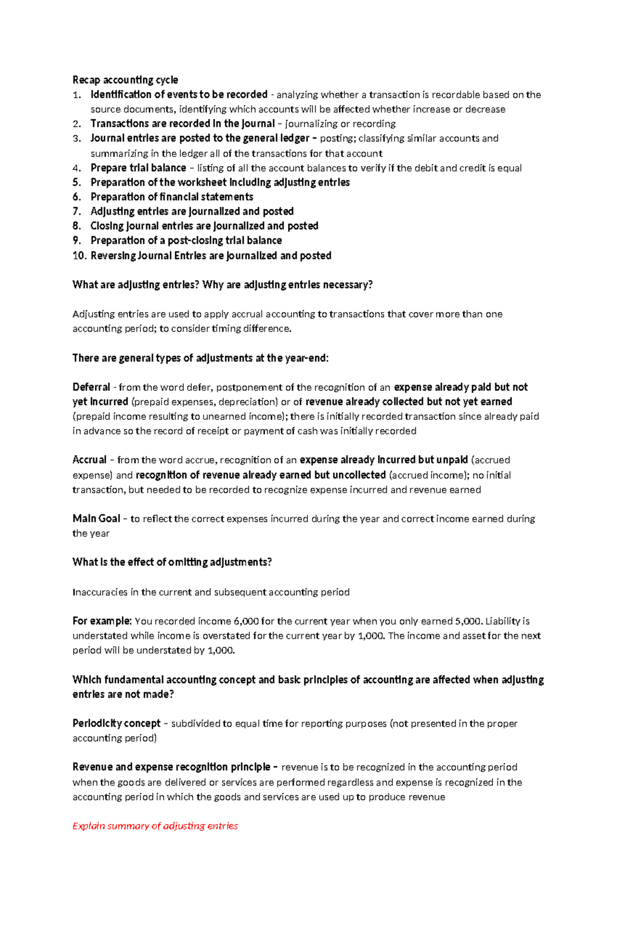 Catch Up Class - Adjusting Entries - Recap accounting cycle ...