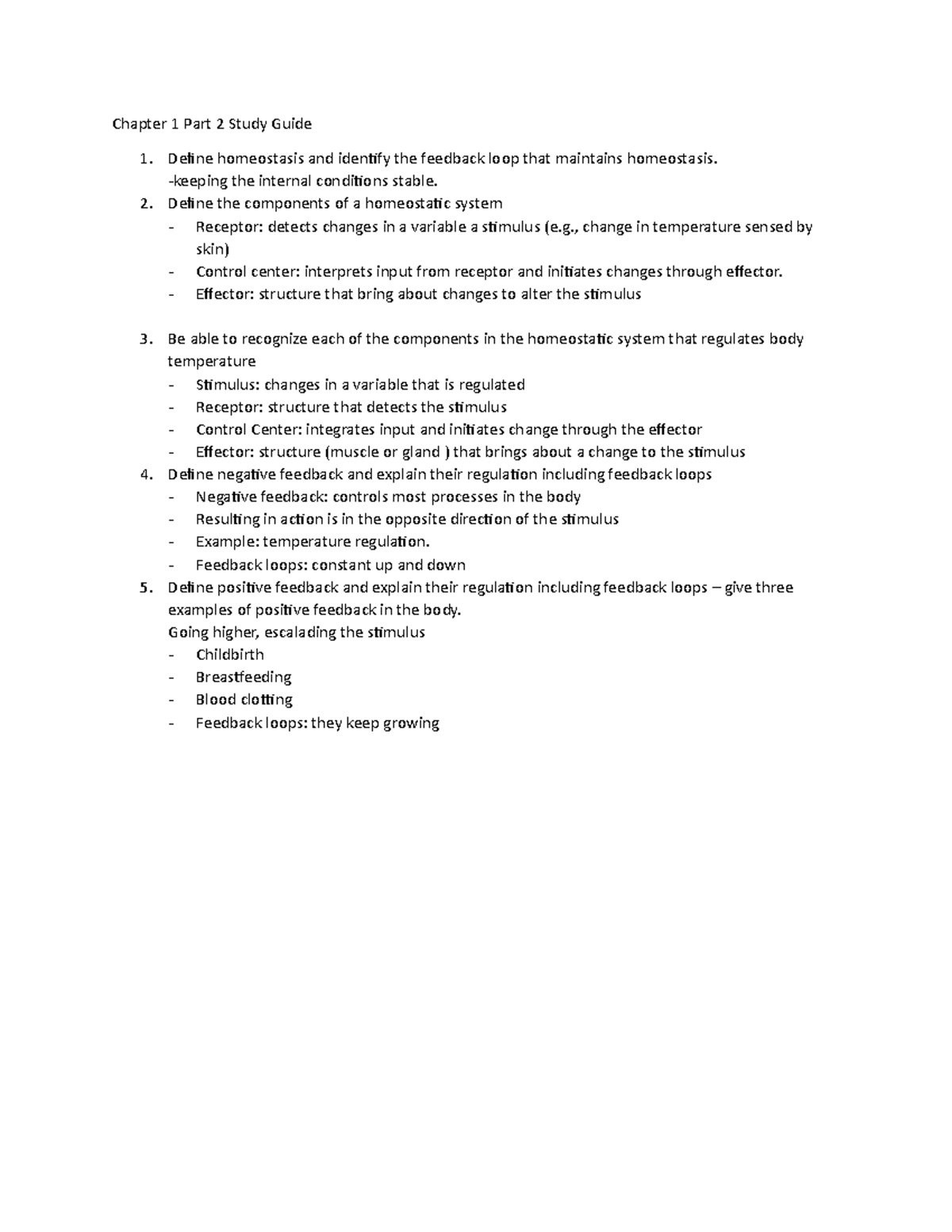 Chapter 1 Human anatomy and physiology Part 2 Study Guide - Chapter 1 ...