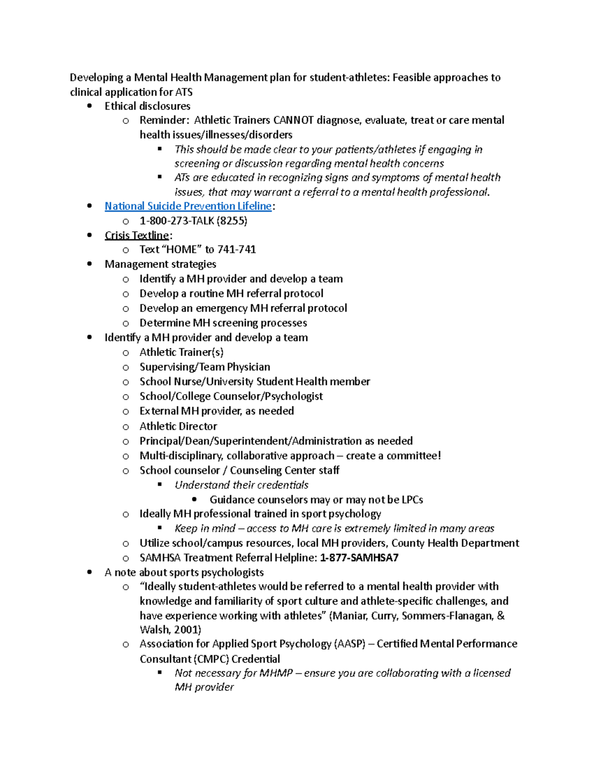 Developing a Mental Health Management plan for student - National ...