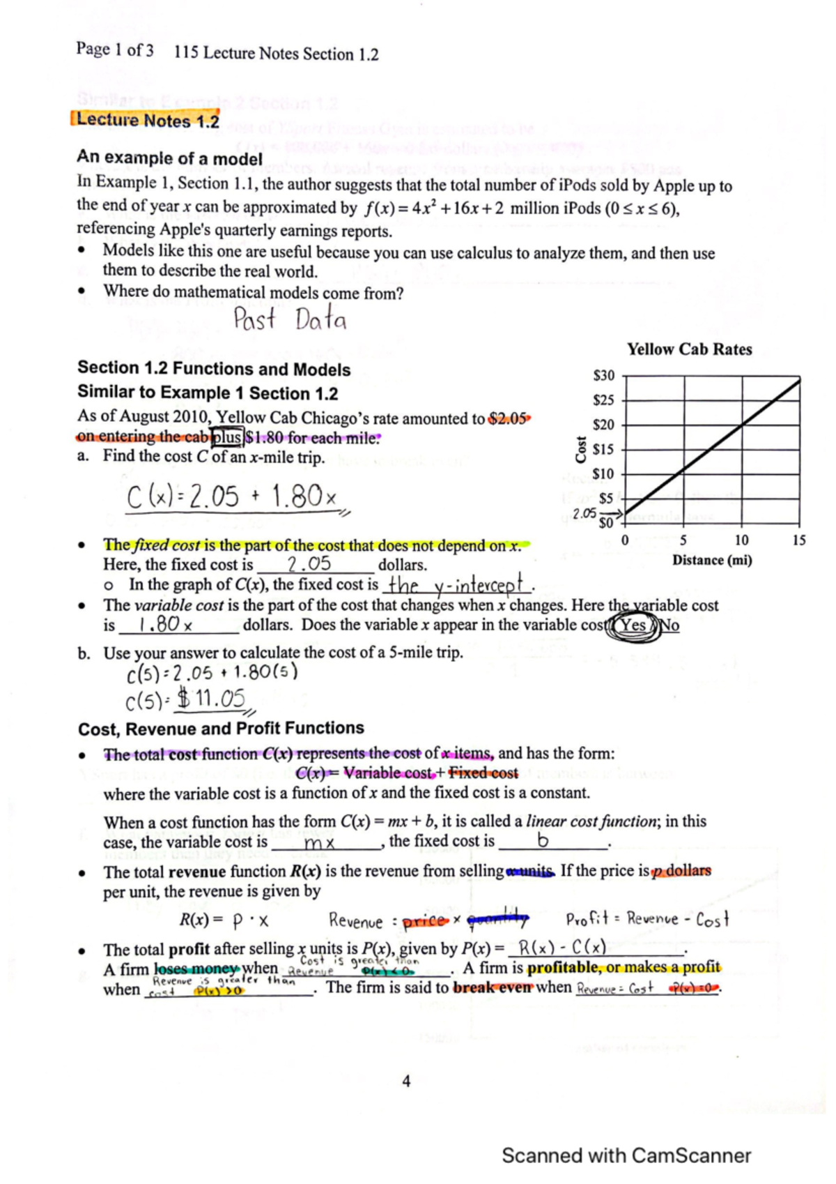 Business Calculus Section 1.2 Cost, Revenue, Profit - MATH 115Z - Studocu