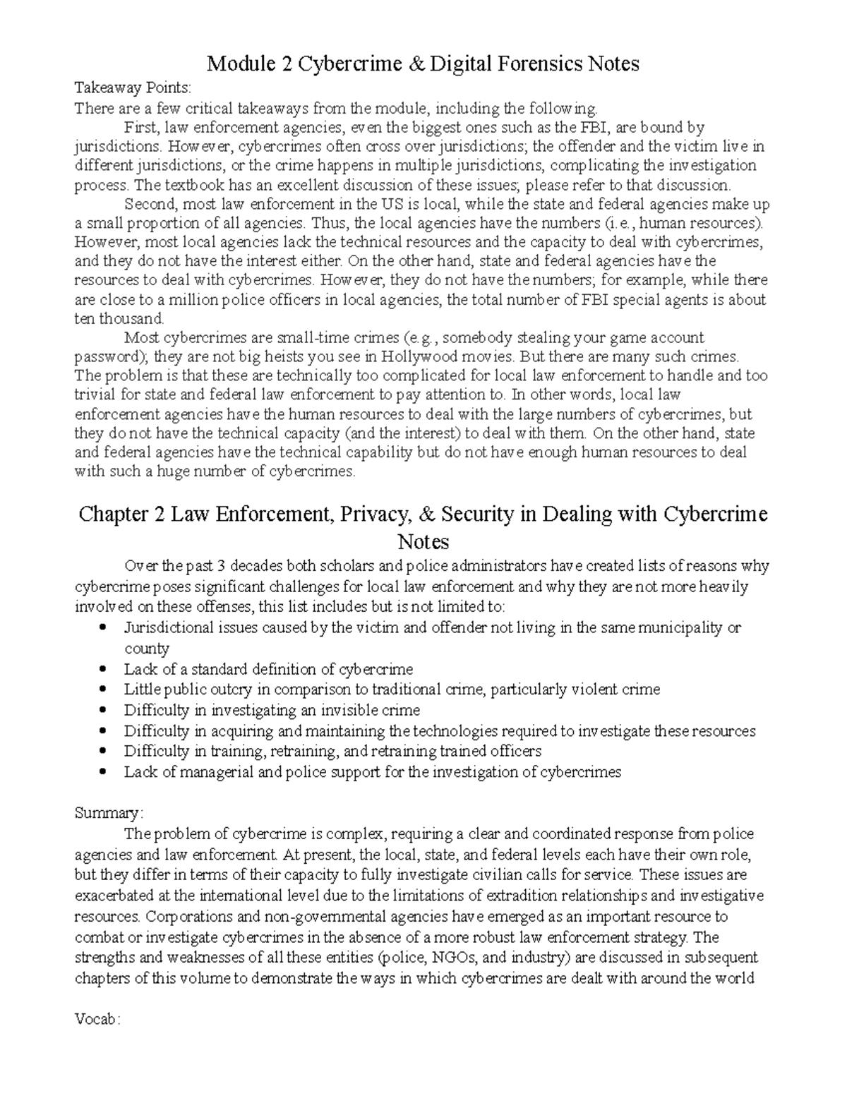 Chapter 2 Law Enforcement, Privacy, and Security - Module 2 Cybercrime ...