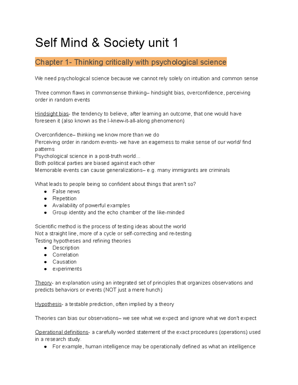 Self Mind Society Chapter 1 - Self Mind & Society unit 1 Chapter 1 ...