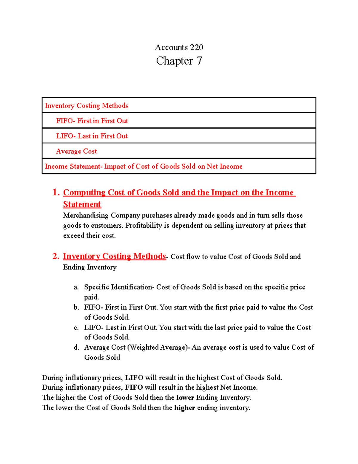 Accounts 220 chapter 7 - Accounts 220 Chapter 7 Inventory Costing ...