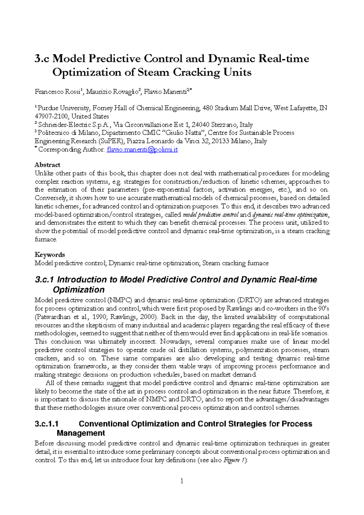 001 Model Predictive Control And Dynamic Optimization Of Steam Cracking Units 3 Model
