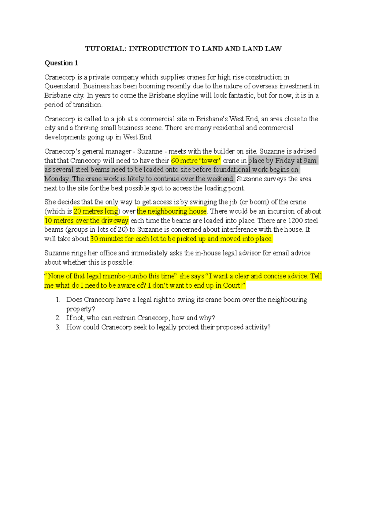 1 Intro to land and land law - TUTORIAL: INTRODUCTION TO LAND AND LAND ...