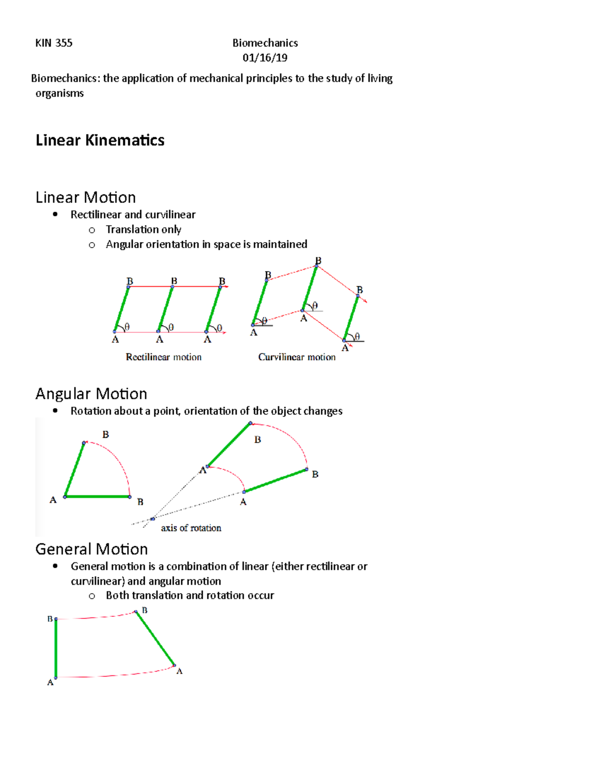 01:16:19 355 - Lecture notes 1 - KIN 355 Biomechanics 01/16/19 ...