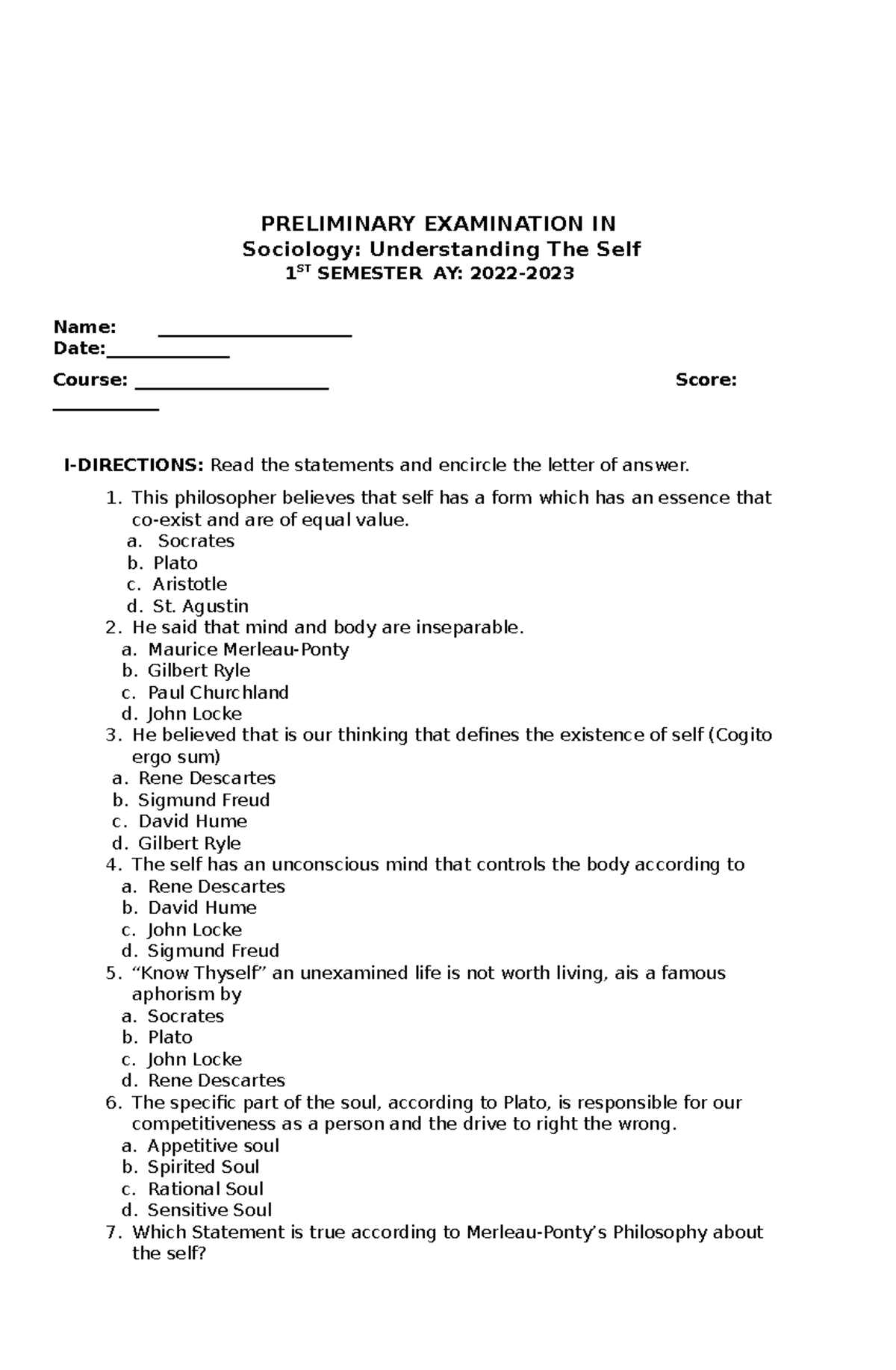 Midterm Examination UTS -2 - PRELIMINARY EXAMINATION IN Sociology ...