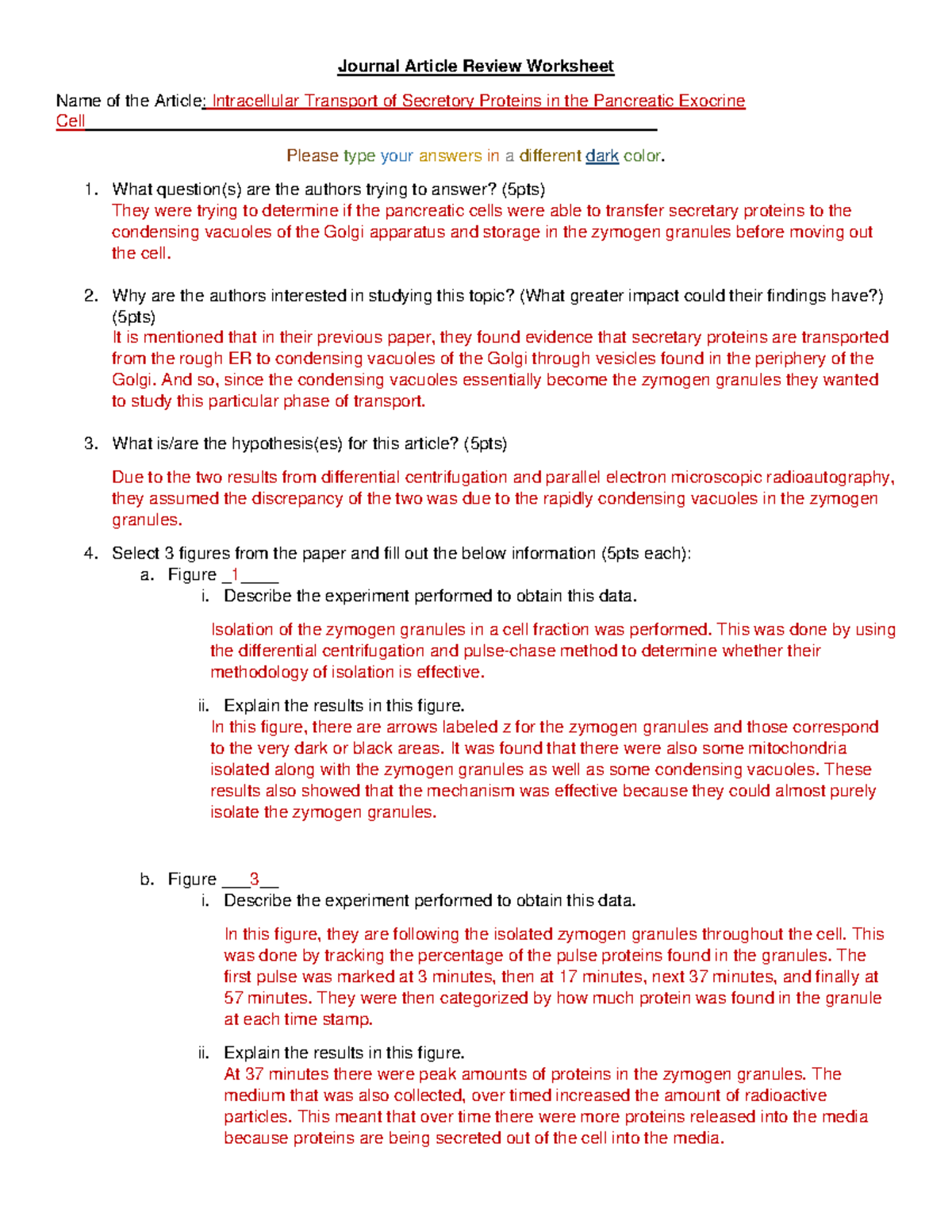 Journal Article 1 Review Worksheet. Intracellular Transport - Journal ...