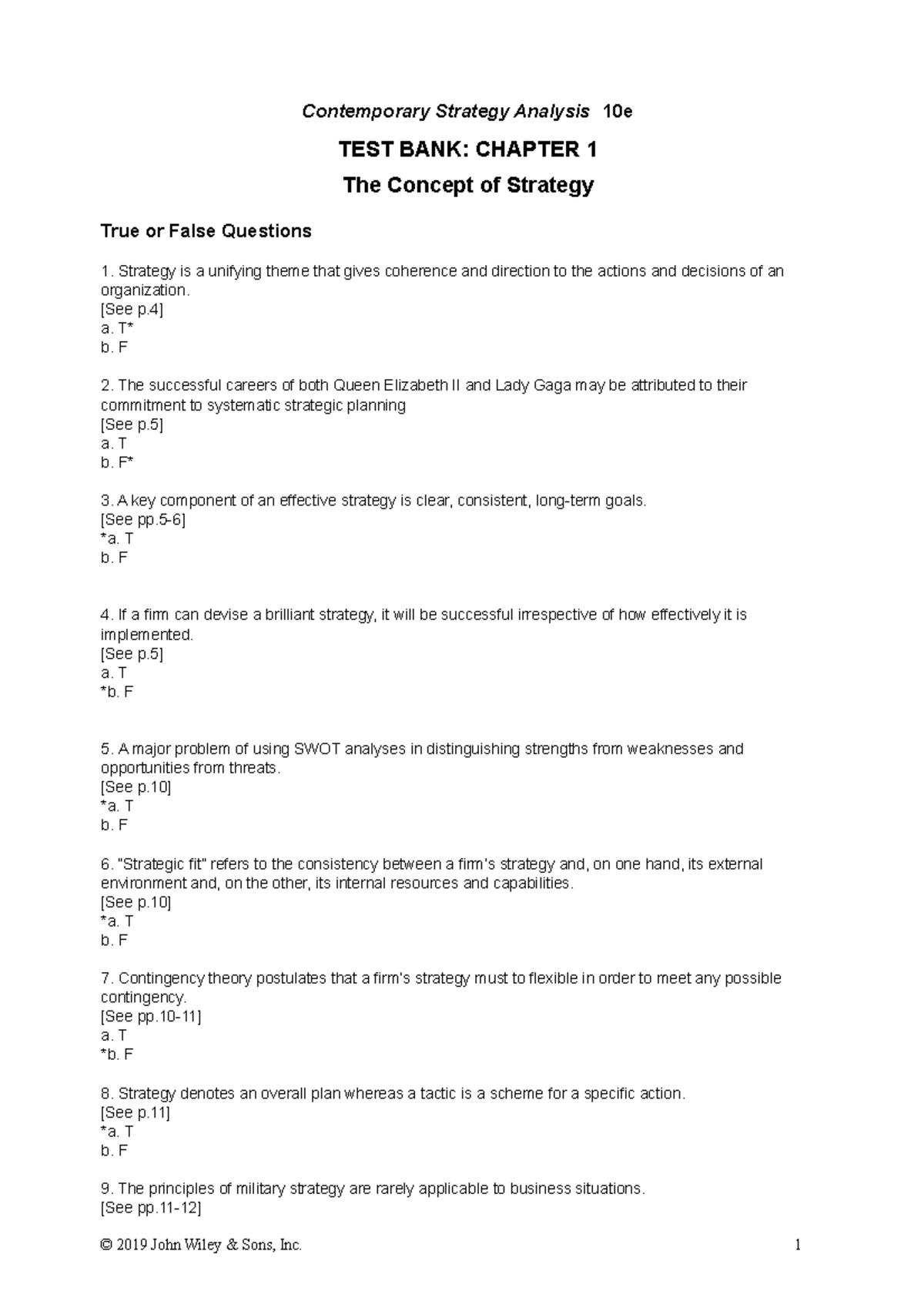 Ch01-1 - Contemporary Strategy Analysis 10eTEST BANK: CHAPTER 1 ...