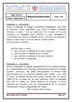 TP4 S2 - travaux pratiques - Ecole Supérieure de Technologie de Fès Matière : Algorithmique ...