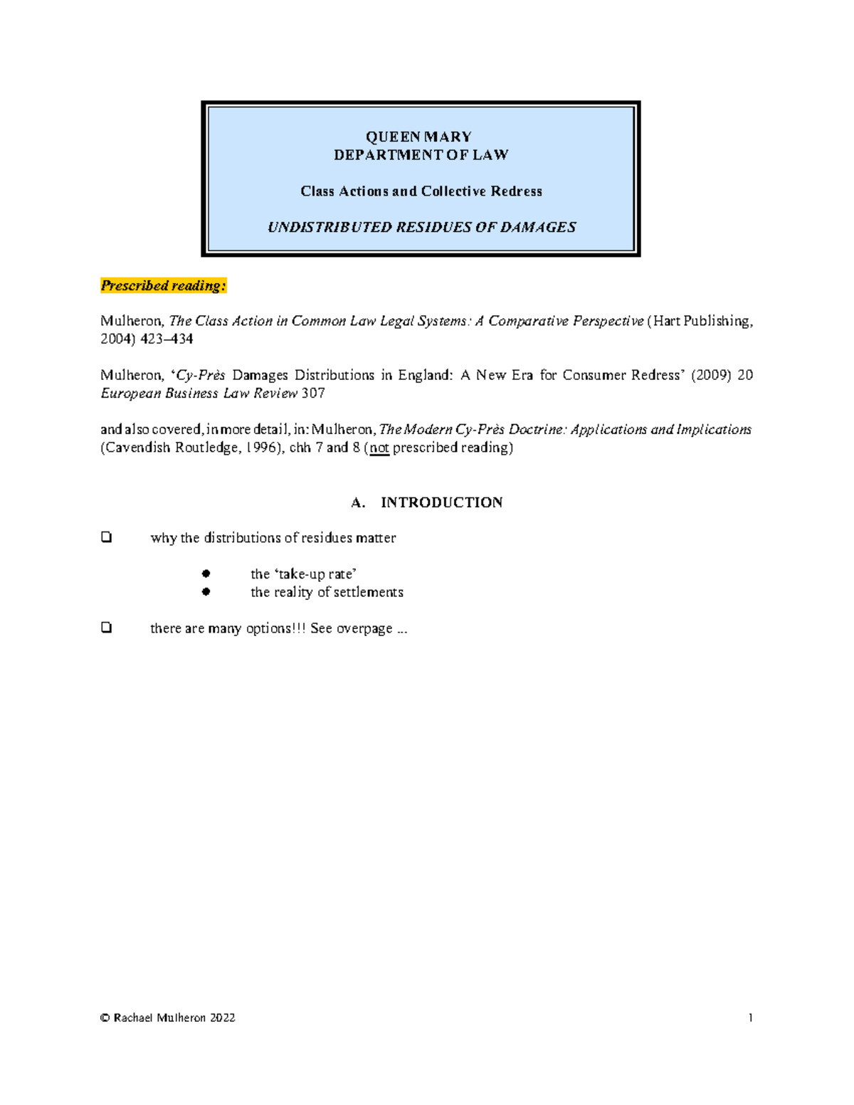 #9 Undistributed Residues of Damages seminar schema - QUEEN MARY ...