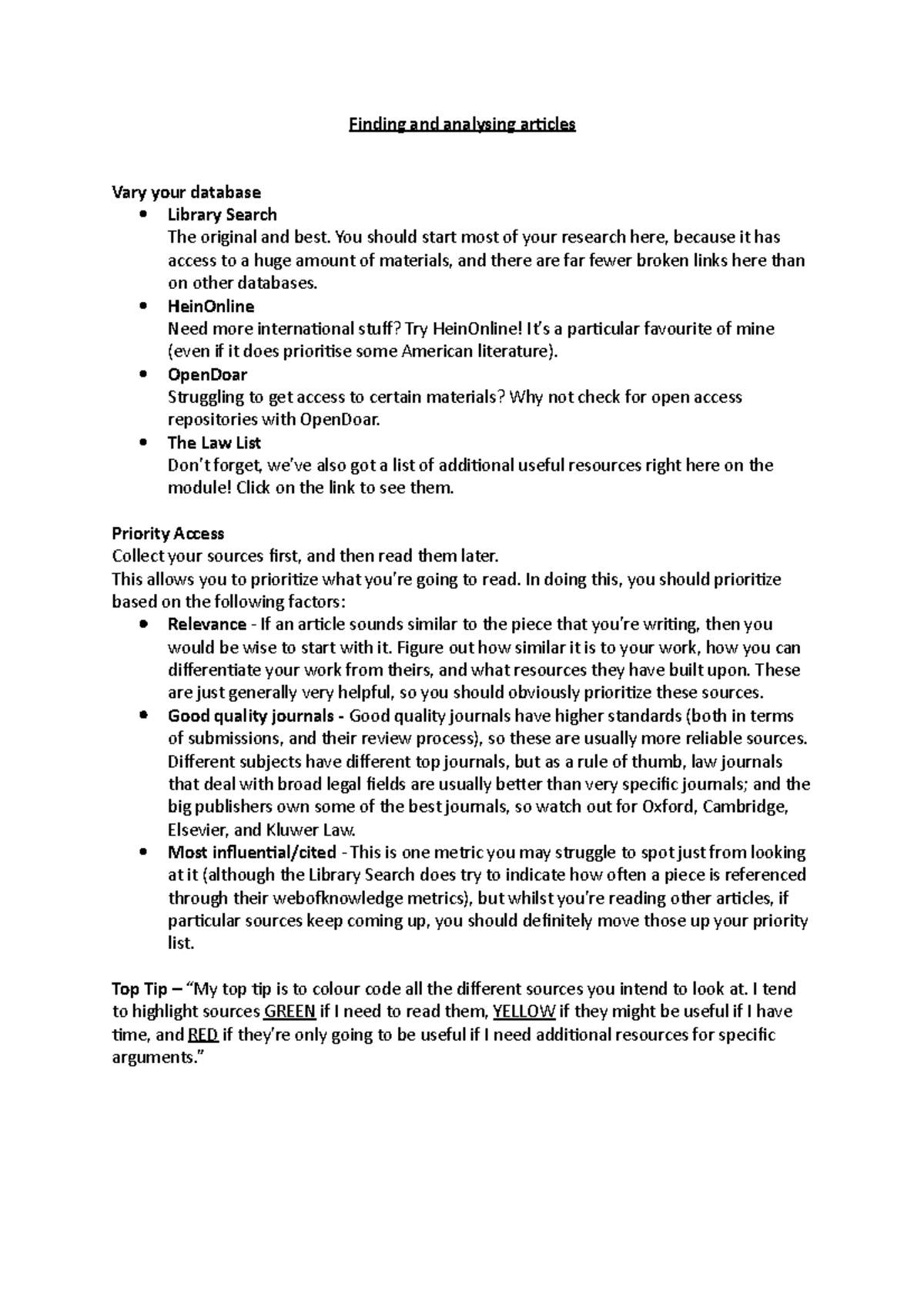 Finding and analysis articles - Finding and analysing articles Vary ...