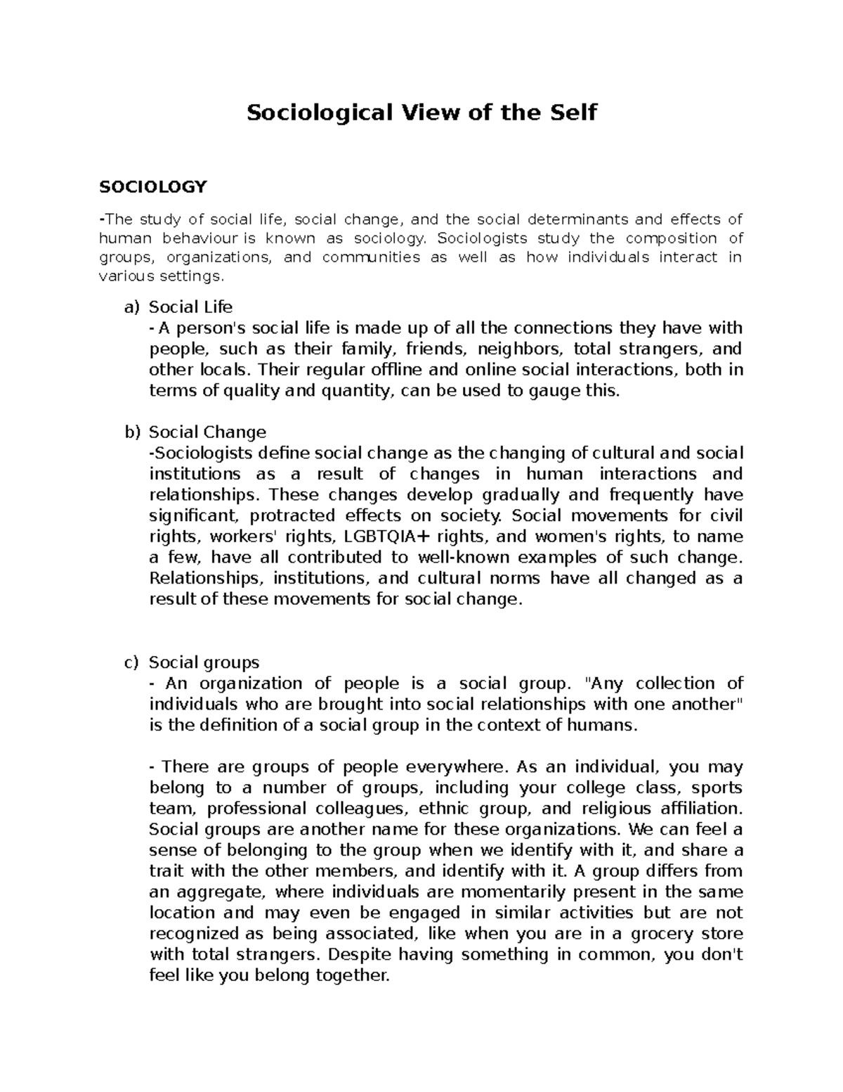 Understanding the Self 3 - Sociological View of the Self SOCIOLOGY ...