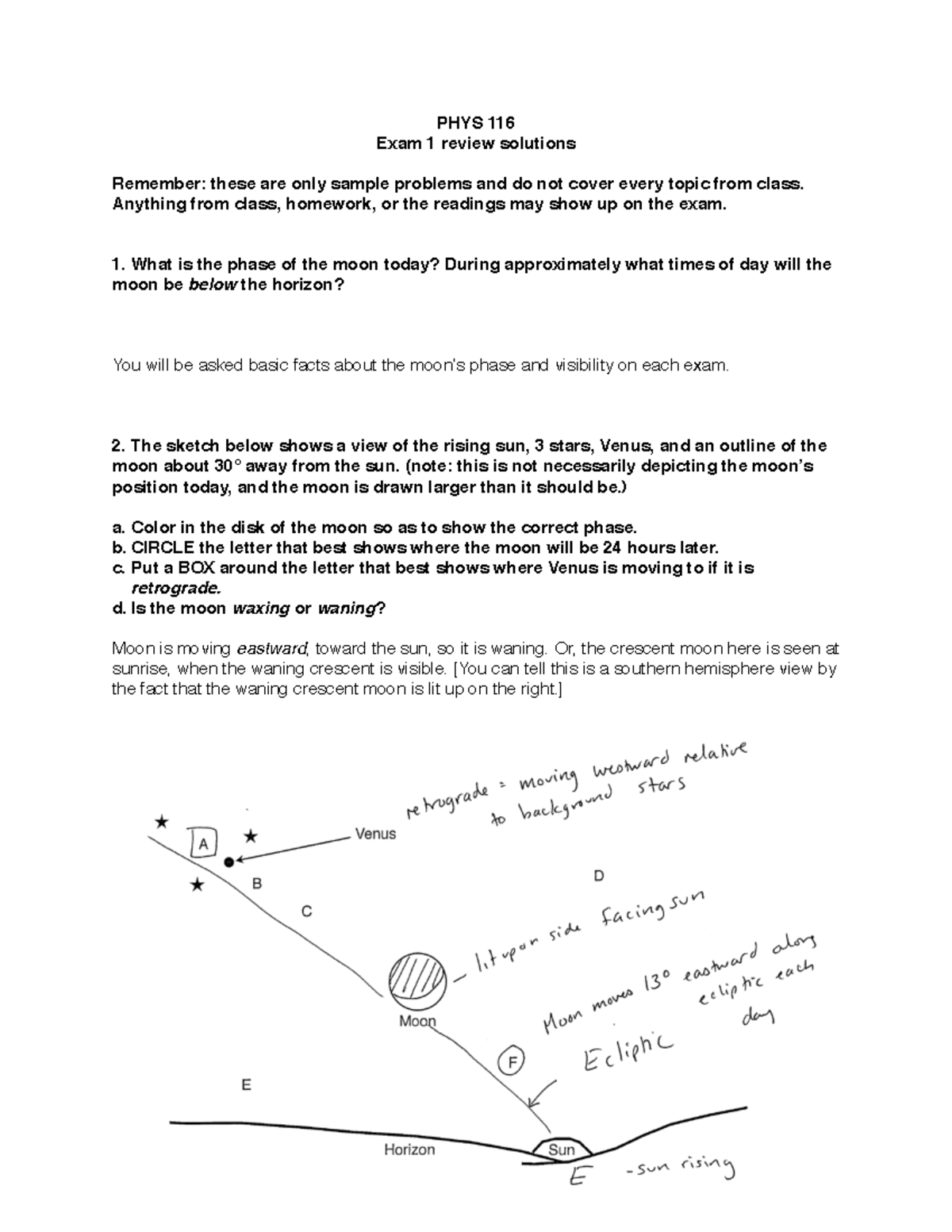 Astronomy Exam1Practice Solutions - PHYS 116 - Studocu