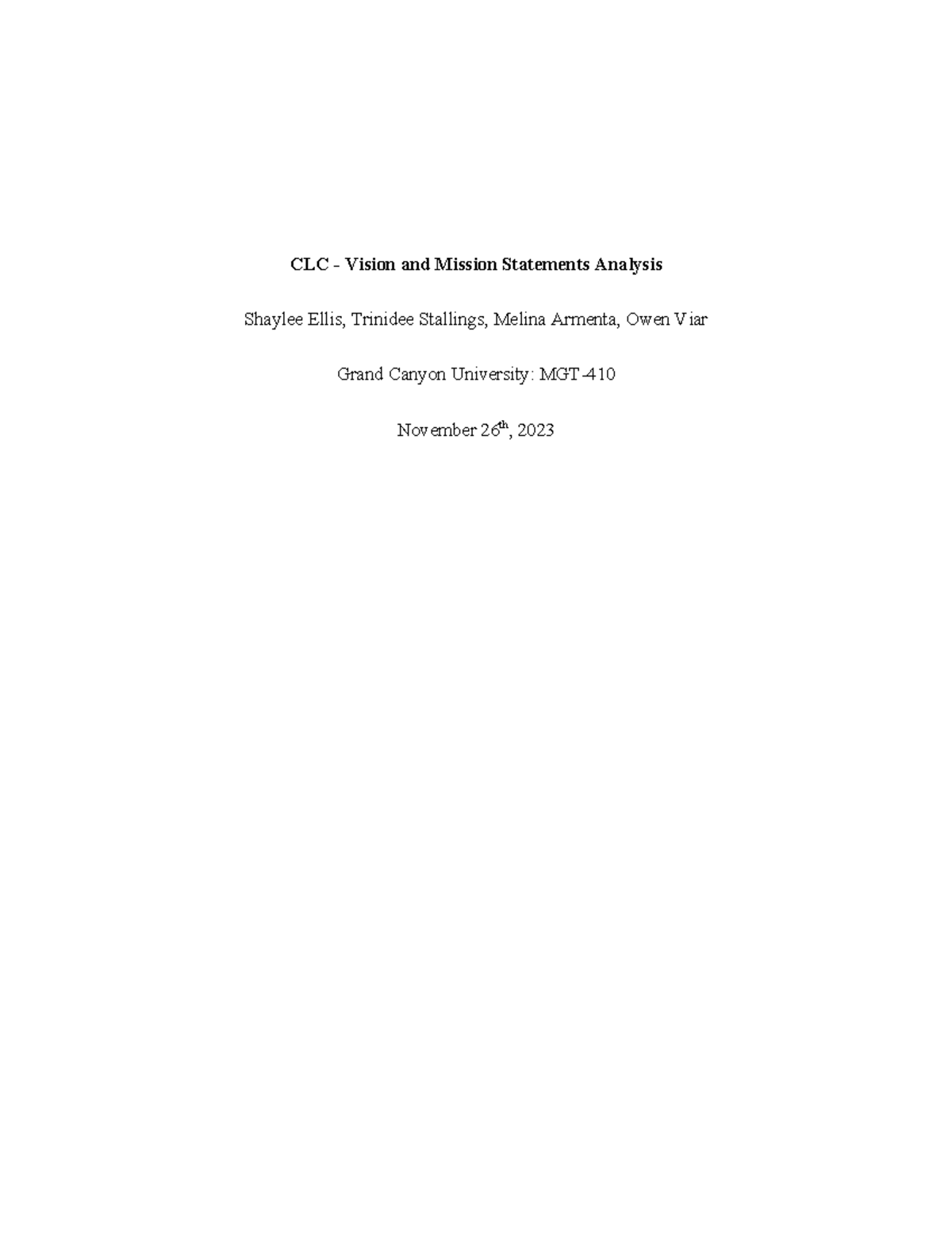 Servant leadership CLC MGT-410 - CLC - Vision and Mission Statements ...