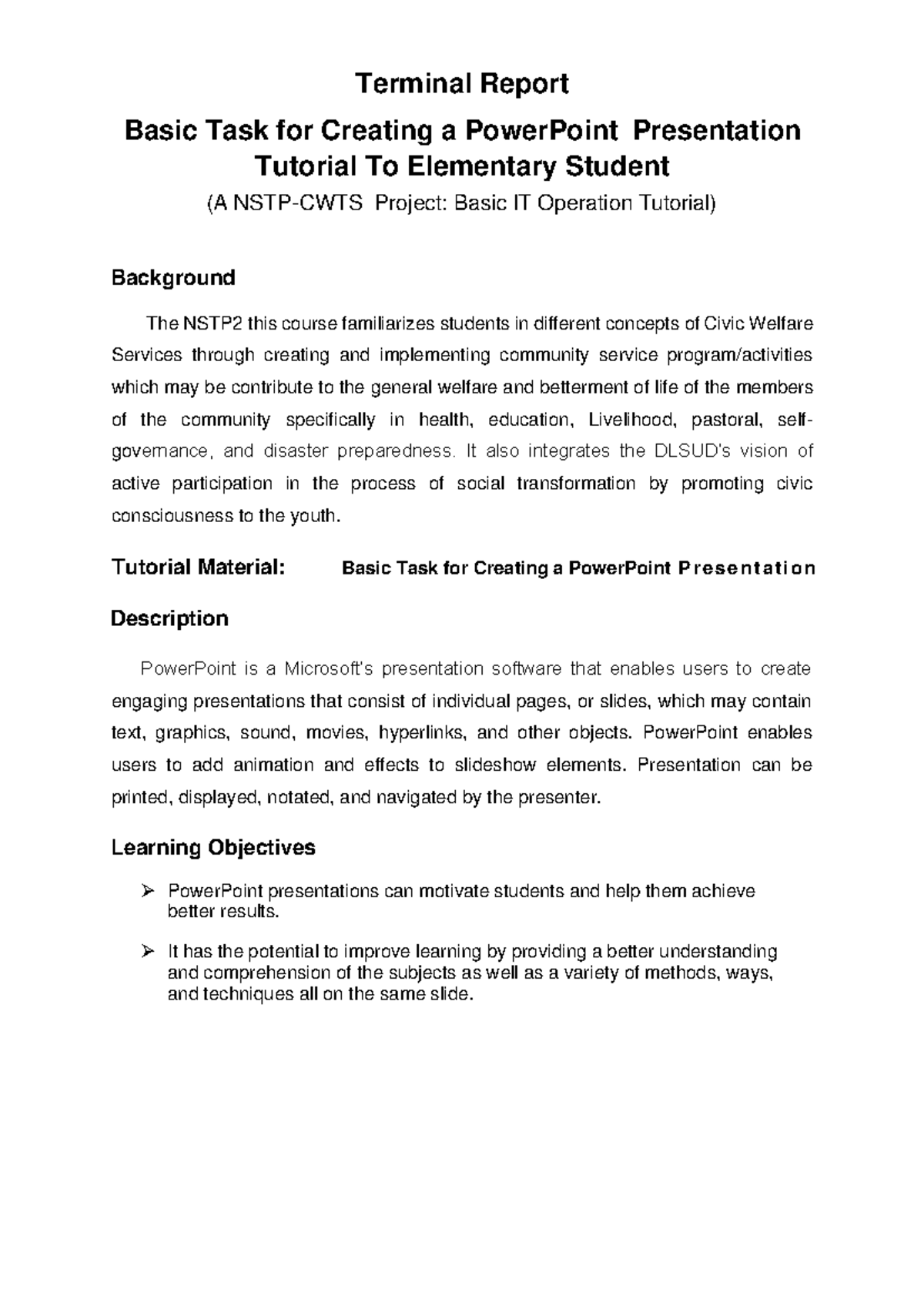 Terminal Report - Assignments - Terminal Report Basic Task for Creating ...