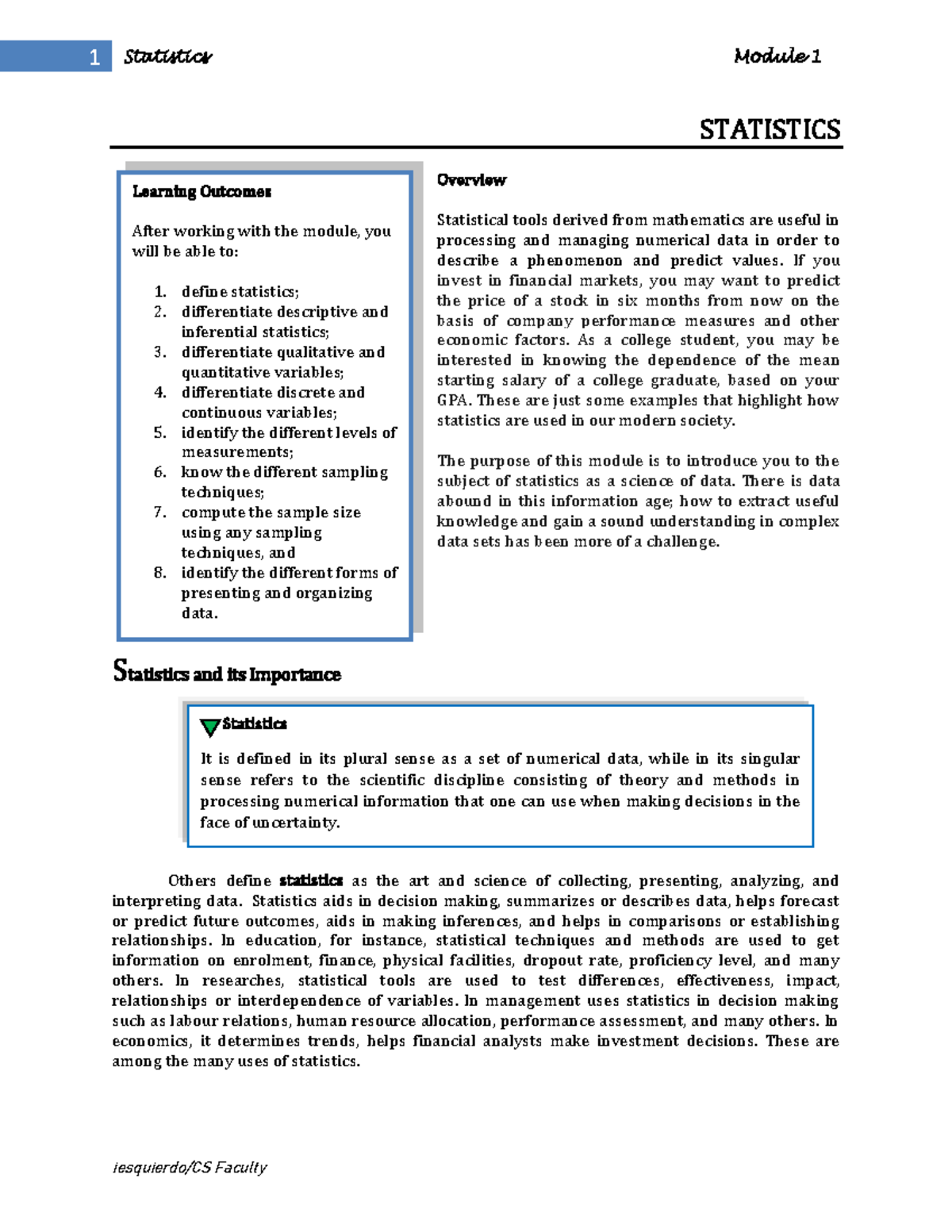 Mod 1 Basic Stat - It tells about the fundamentals of statistics and ...