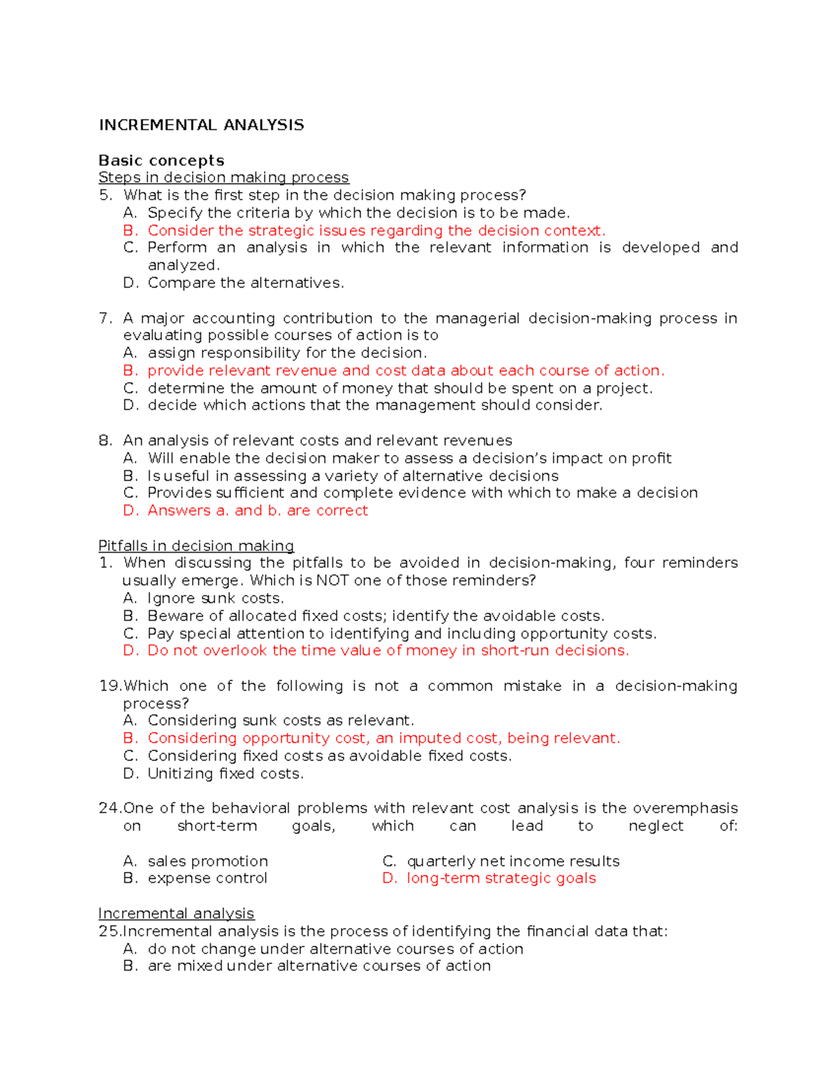 Cost Accounting Assignment - INCREMENTAL ANALYSIS Basic concepts Steps ...