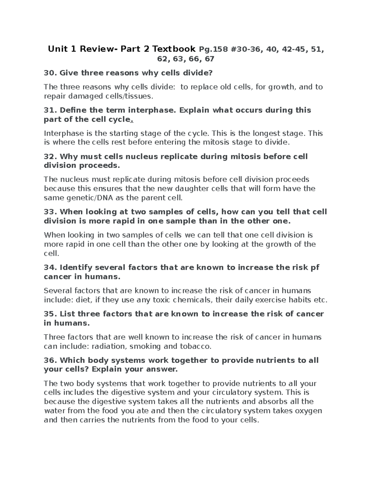 Unit 1 Review textbook - science - Unit 1 Review- Part 2 Textbook Pg ...