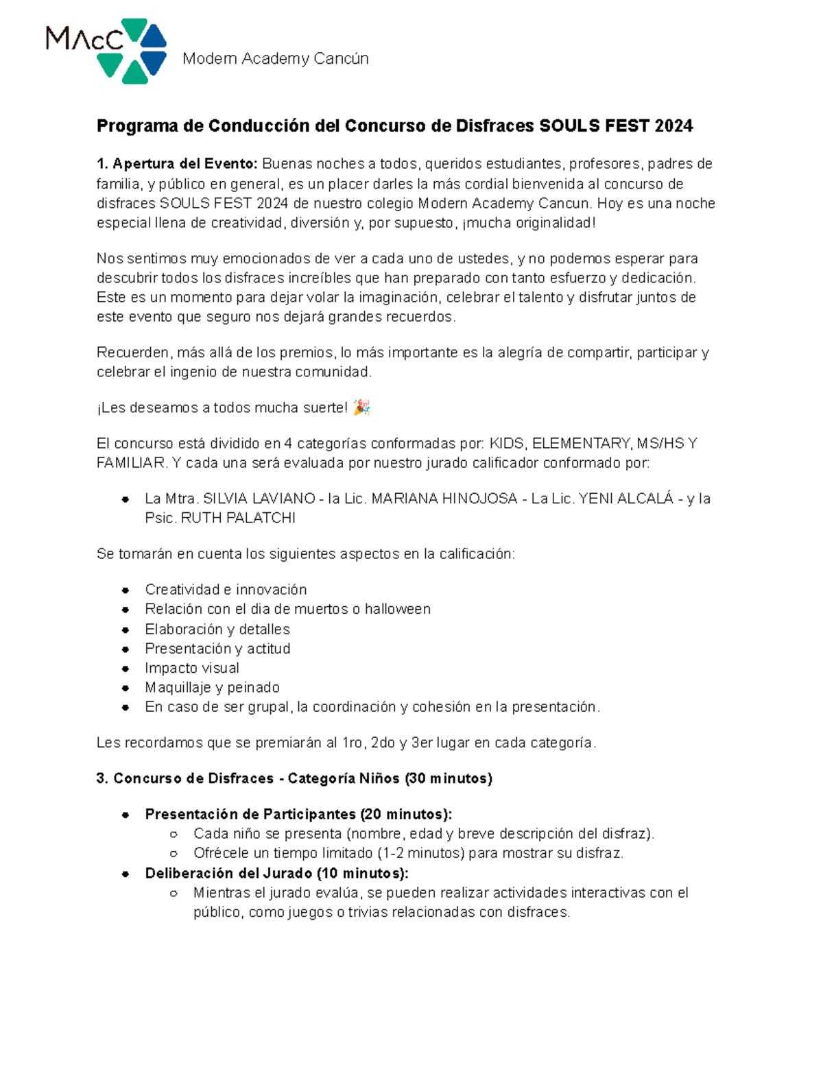 Programa de Conducción del Concurso de Disfraces Souls FEST 2024 ...