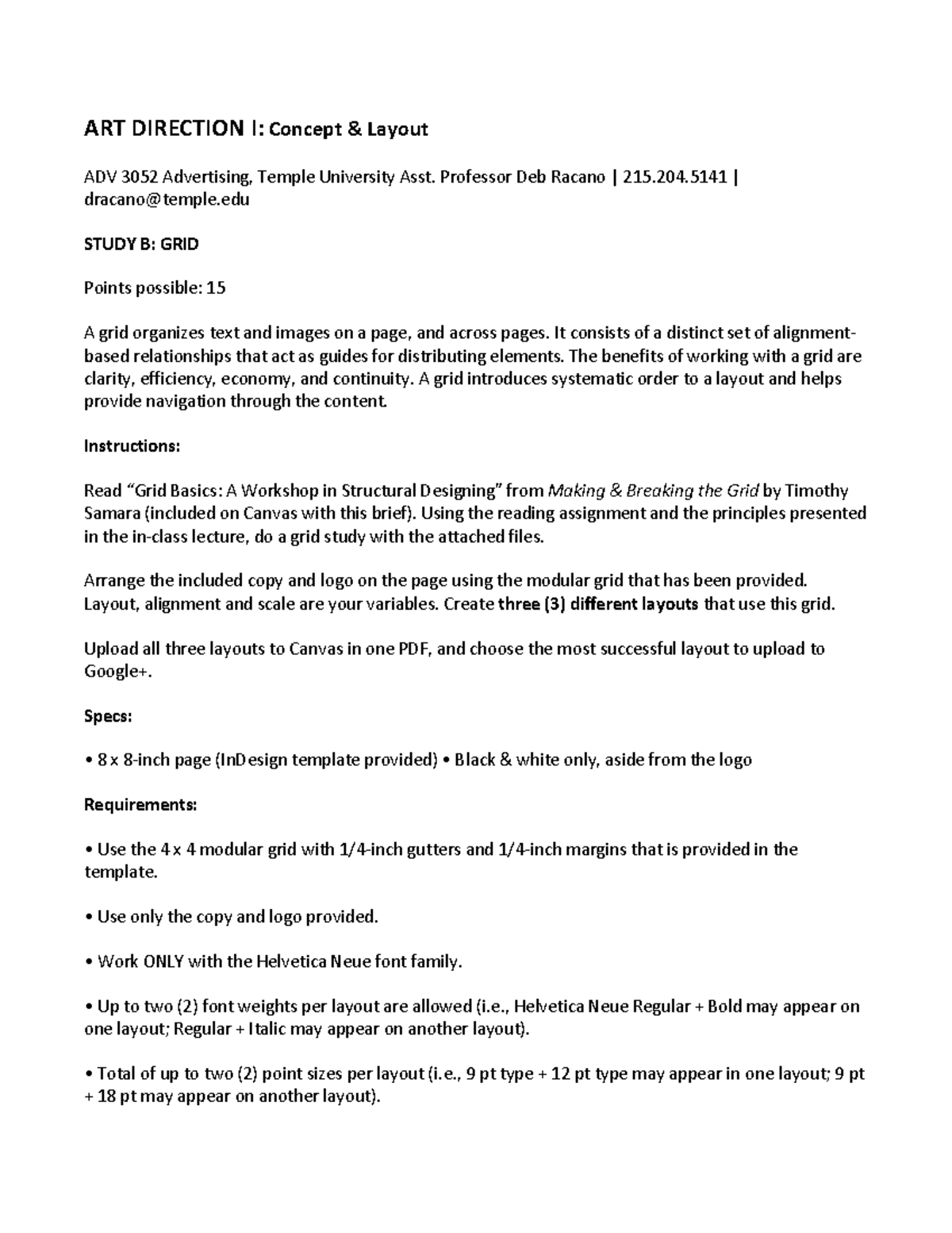 3052 B Grid Study - class assignment template - ART DIRECTION I ...