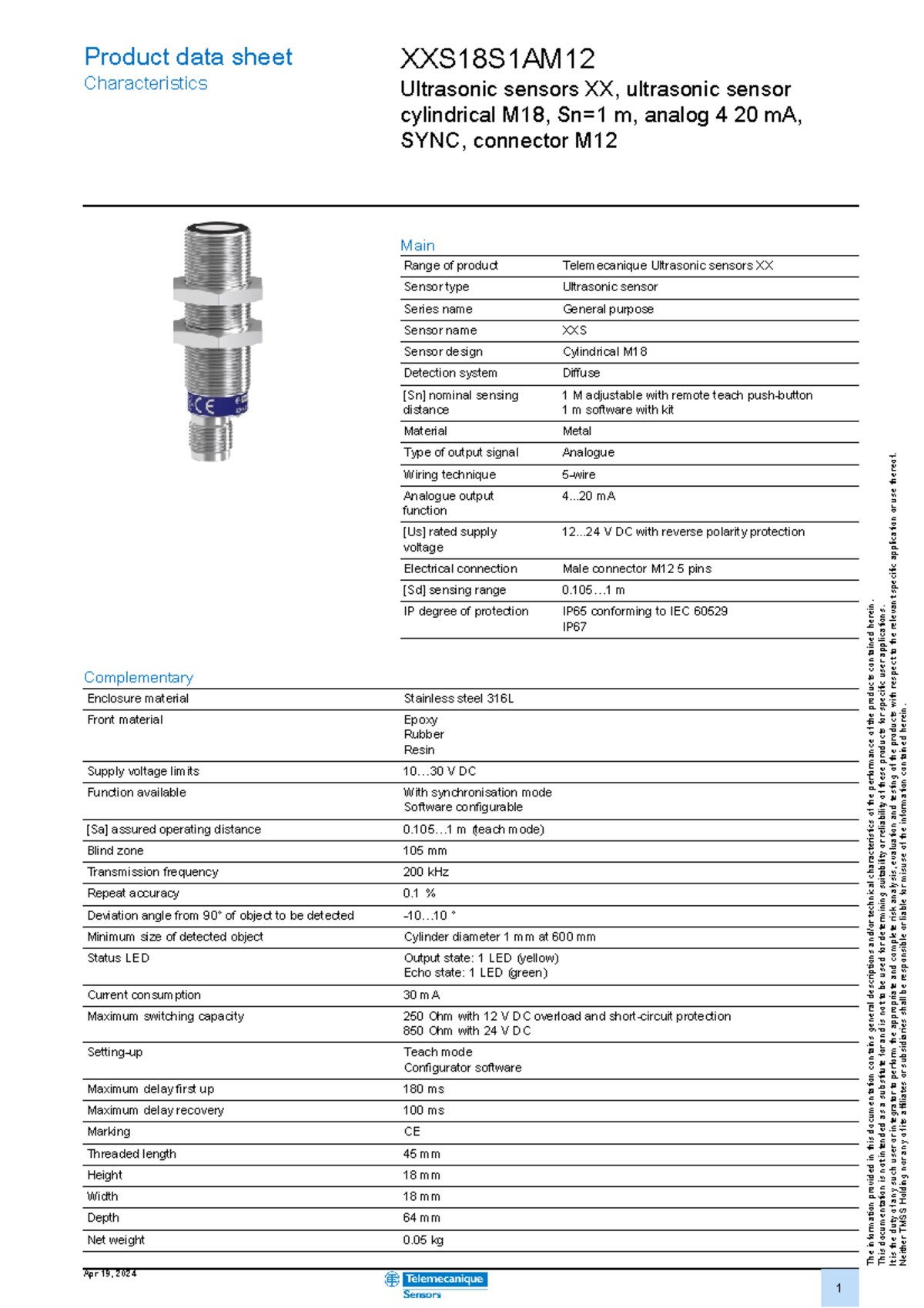XXS18S1AM12 Sensores de monitoreo - The information provided in this ...