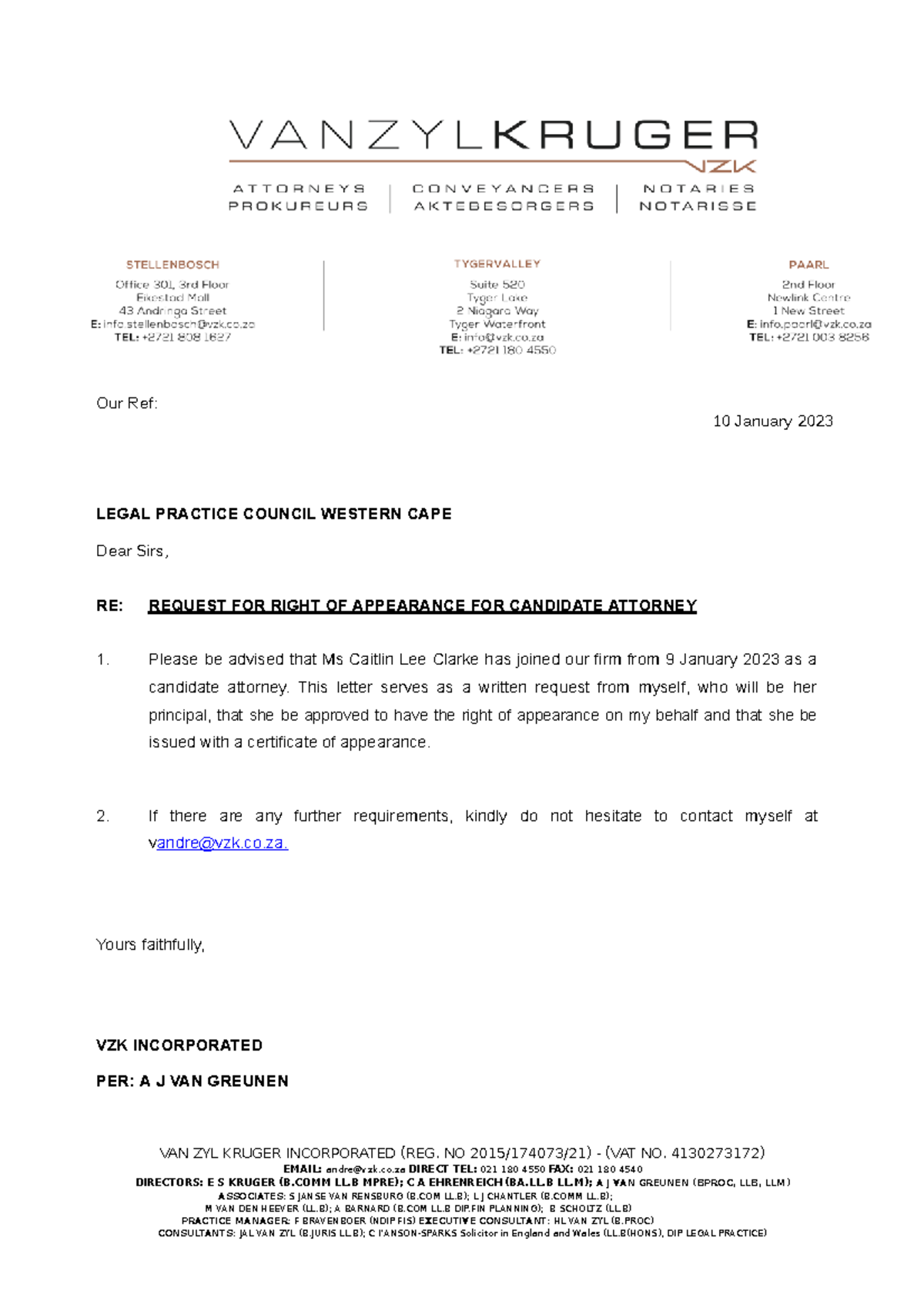 Letter TO Director - Our Ref: 10 January 2023 LEGAL PRACTICE COUNCIL ...