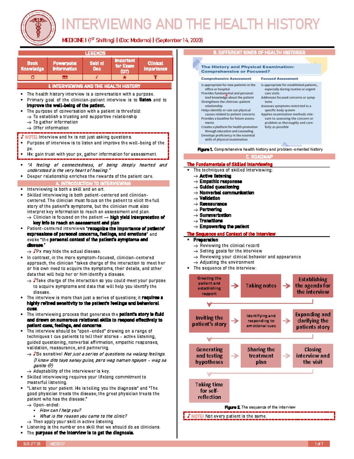Interviewing and Health History - S 01 // T 03 MED2023 1 of 7 LEGENDS ...