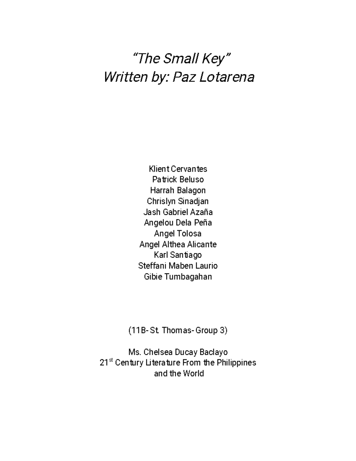 The Small Key 5 - Ooóooooo - “The Small Key” Written by: Paz Lotarena ...