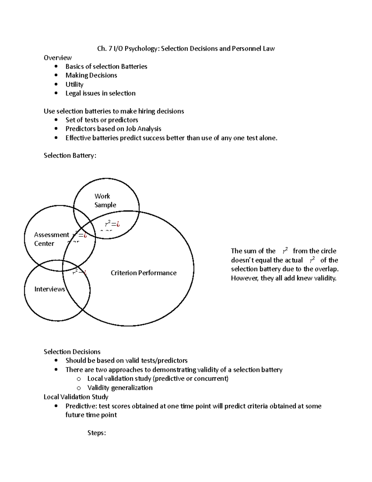 Ch. 7 I:O Psychology- Selection Decisions and Personnel Law - Ch. 7 I/O ...