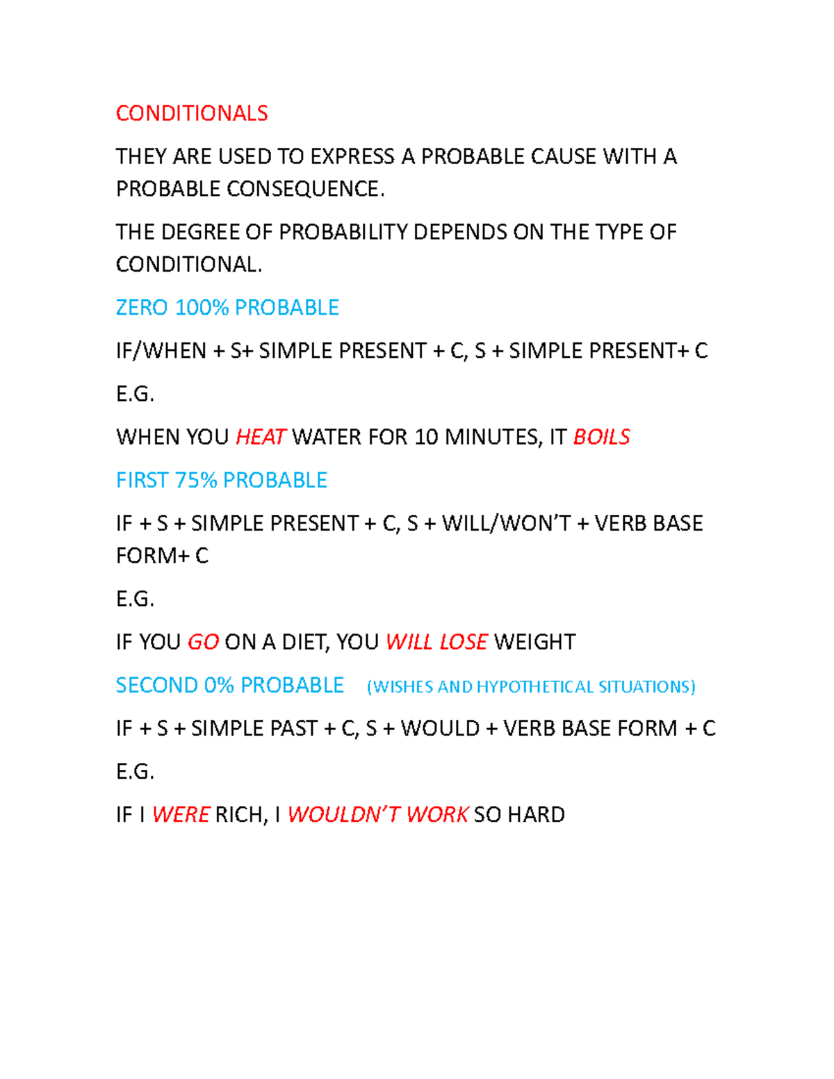 Conditionals Sixth - CONDITIONALS THEY ARE USED TO EXPRESS A PROBABLE ...
