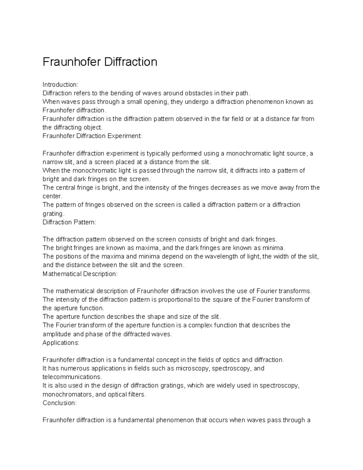 General Physics III (PHY-2040) Lecture 36 - Fraunhofer Diffraction - Fraunhofer Diffraction ...