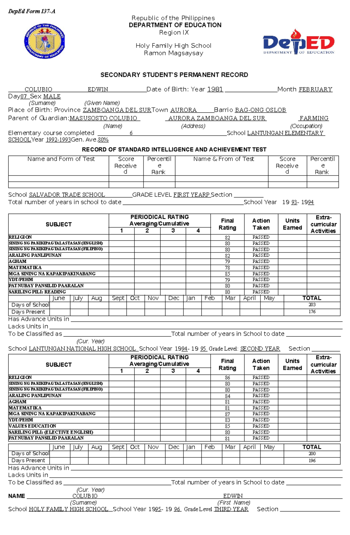 25820240 Dep Ed Form 137 A - DepEd Form 137-A Republic of the ...