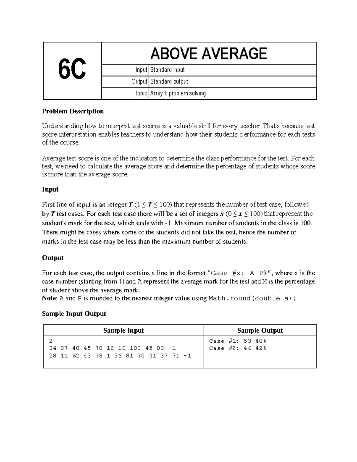 Lab 6 Set 1 Array And Array Processing I Above Average 6c Input 4921