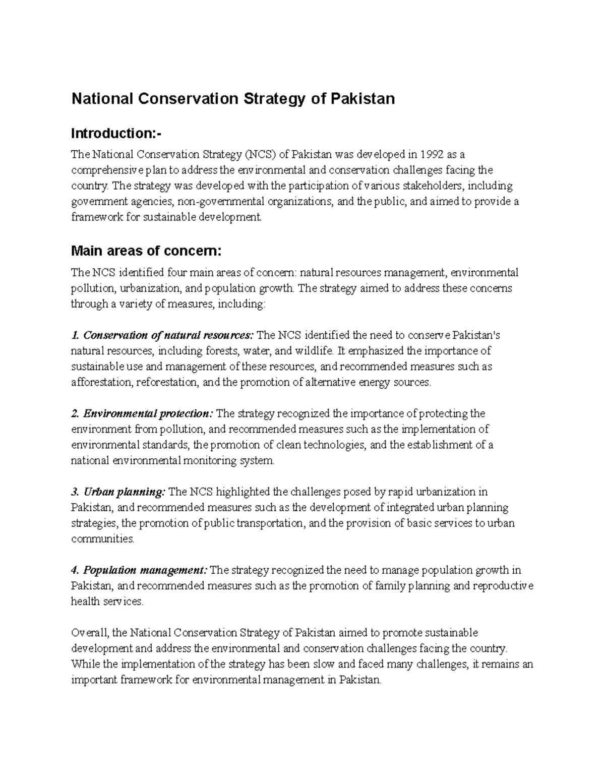 National Conservation Strategy of Pakistan - National Conservation ...