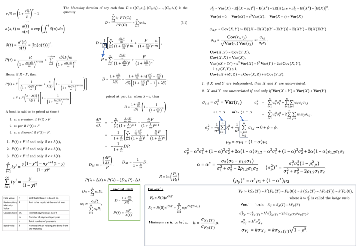 Finals Formula sheet - Perpetual Bonds n times n(n- 1 ) times Forwards ...