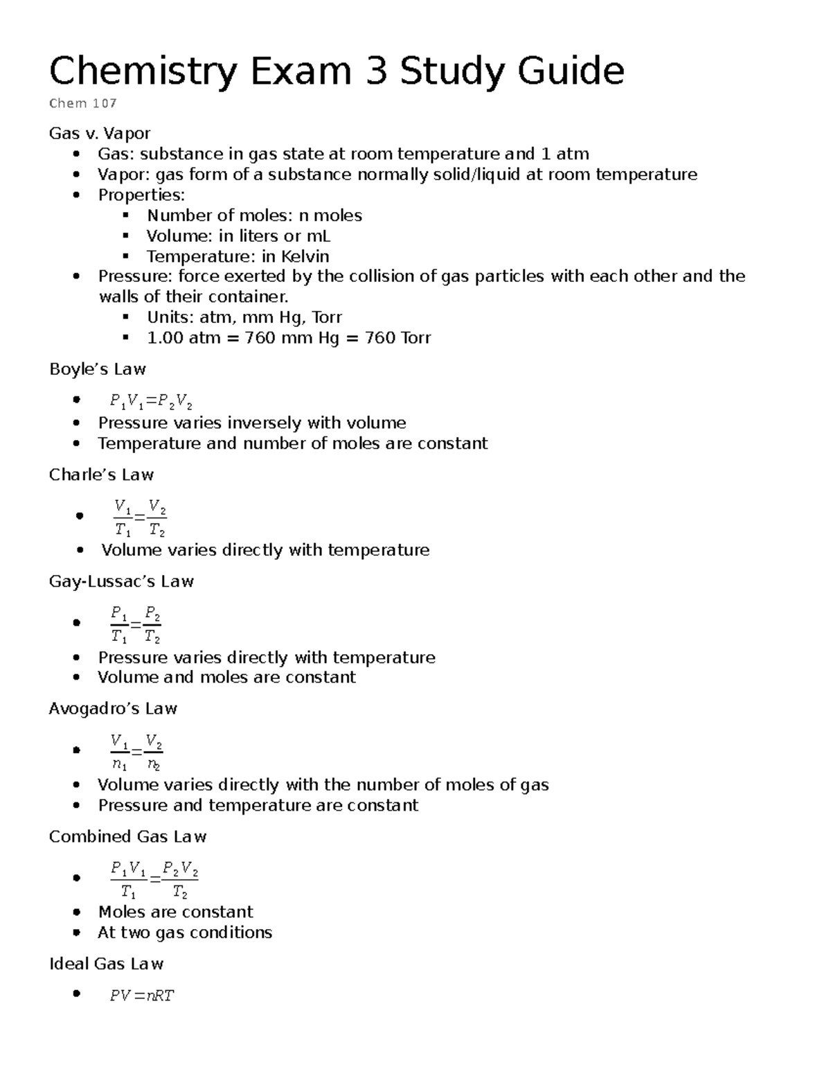 Chem exam 2 - These are lecture notes for exam 2. - Chemistry Exam 3 ...