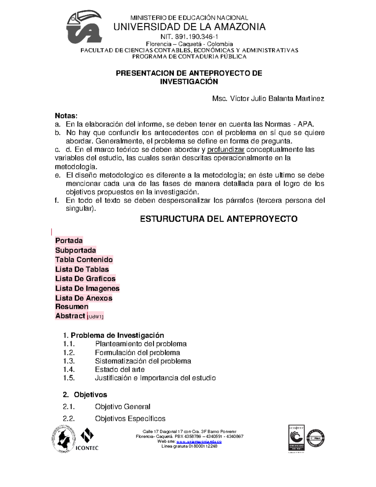 Presentación Anteproyecto - MINISTERIO DE EDUCACIÓN NACIONAL ...