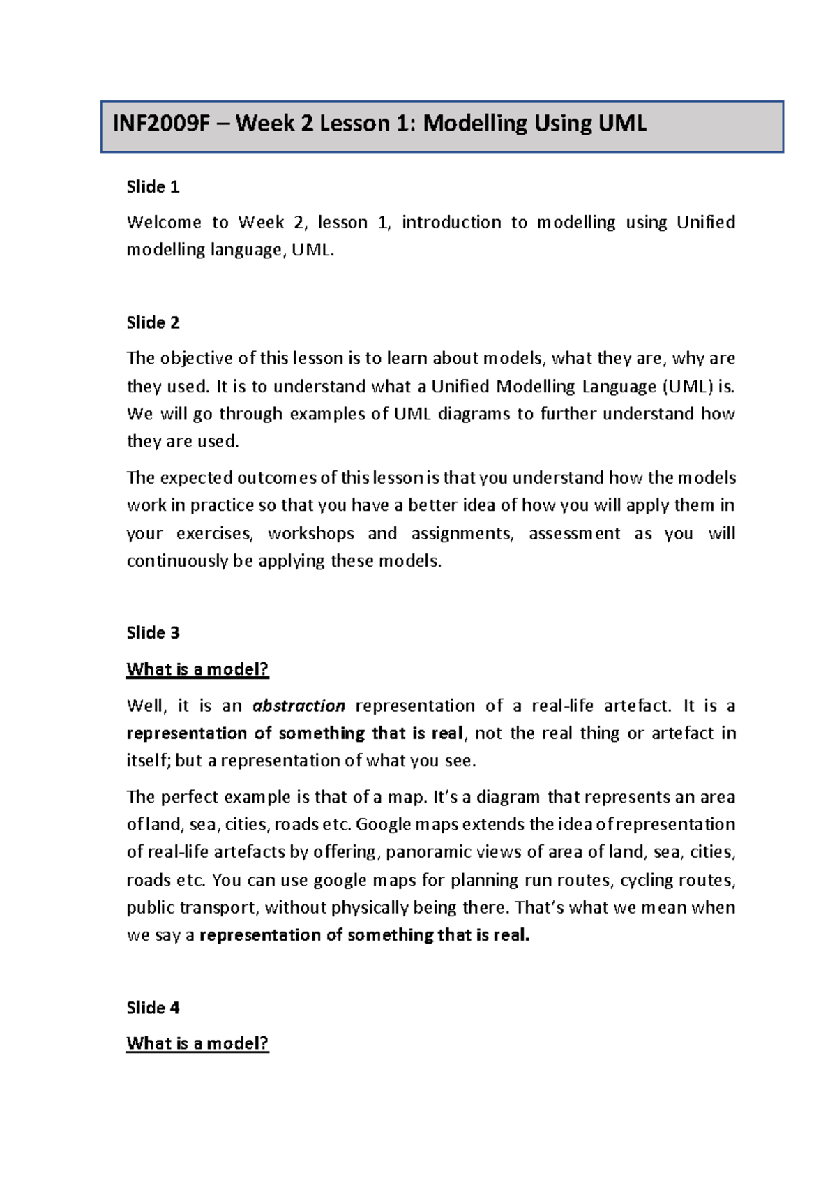 INF2009 F Modelling using UML Notes - Narrated Slides Slide 1 Welcome ...