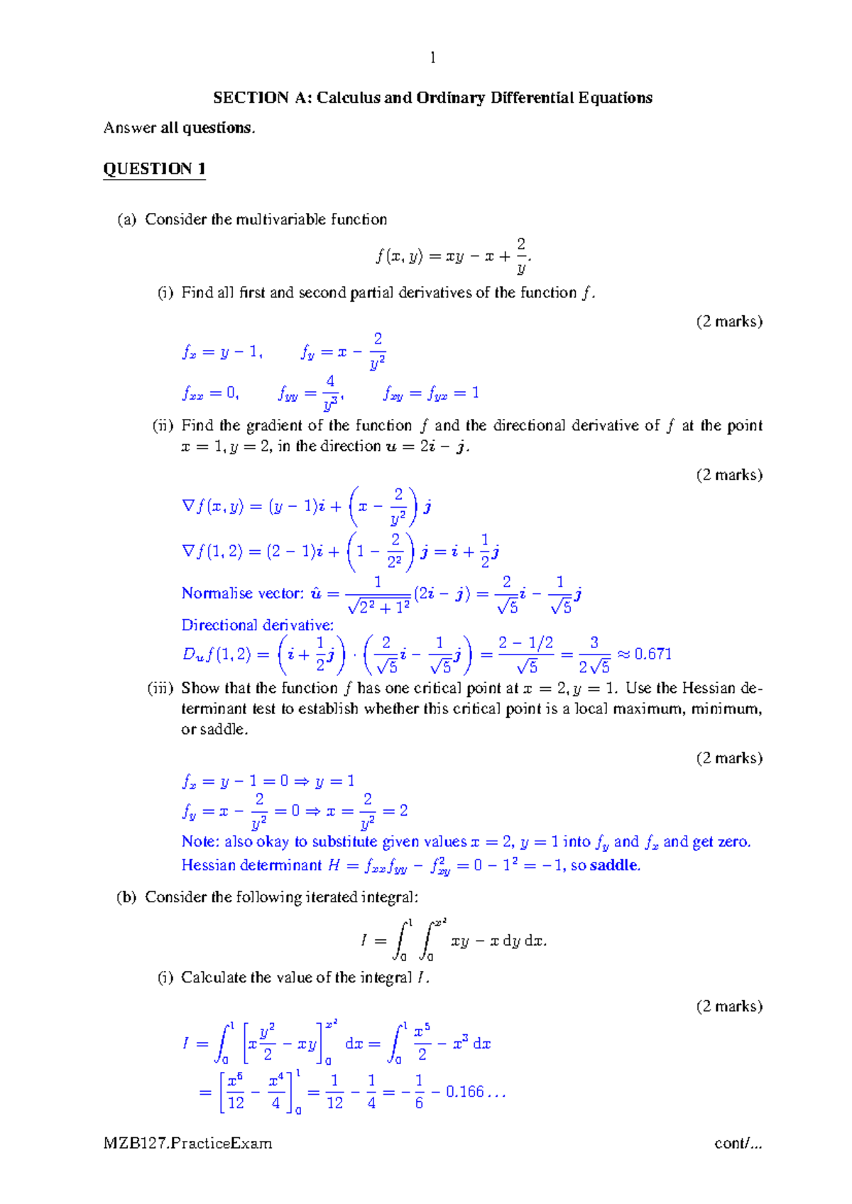 MZB127 Week 13 Practice Exam (including solutions) - SECTION A ...