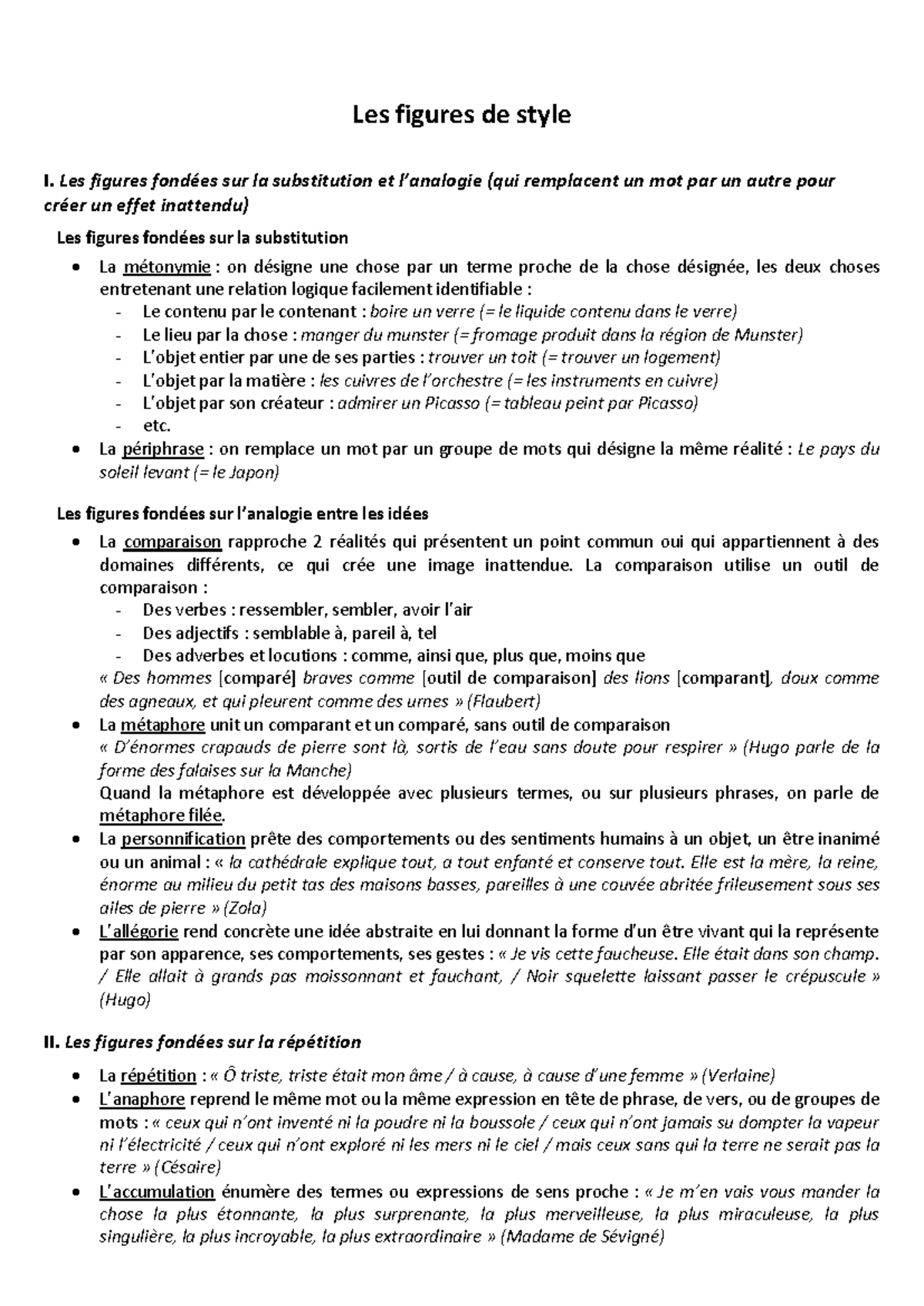 Fig Style eleve - Les figures de style I. Les figures fondées sur la ...