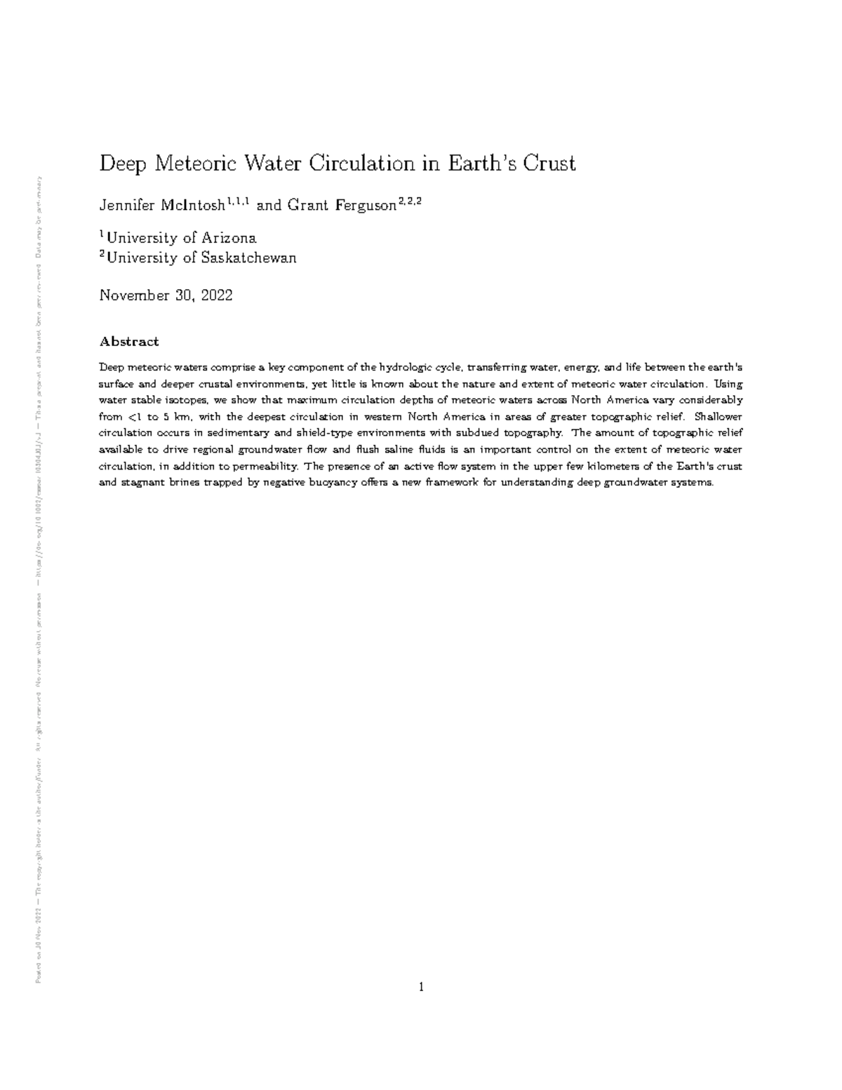 Deep Meteoric Water Notes - Posted on 30 Nov 2022 — The copyright ...