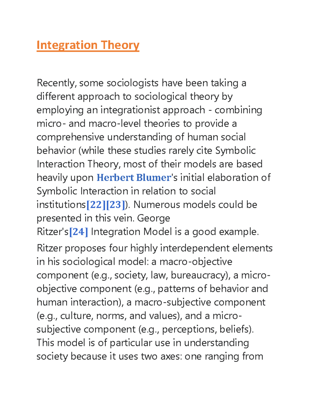 Integration Theory - Integration Theory Recently, some sociologists ...