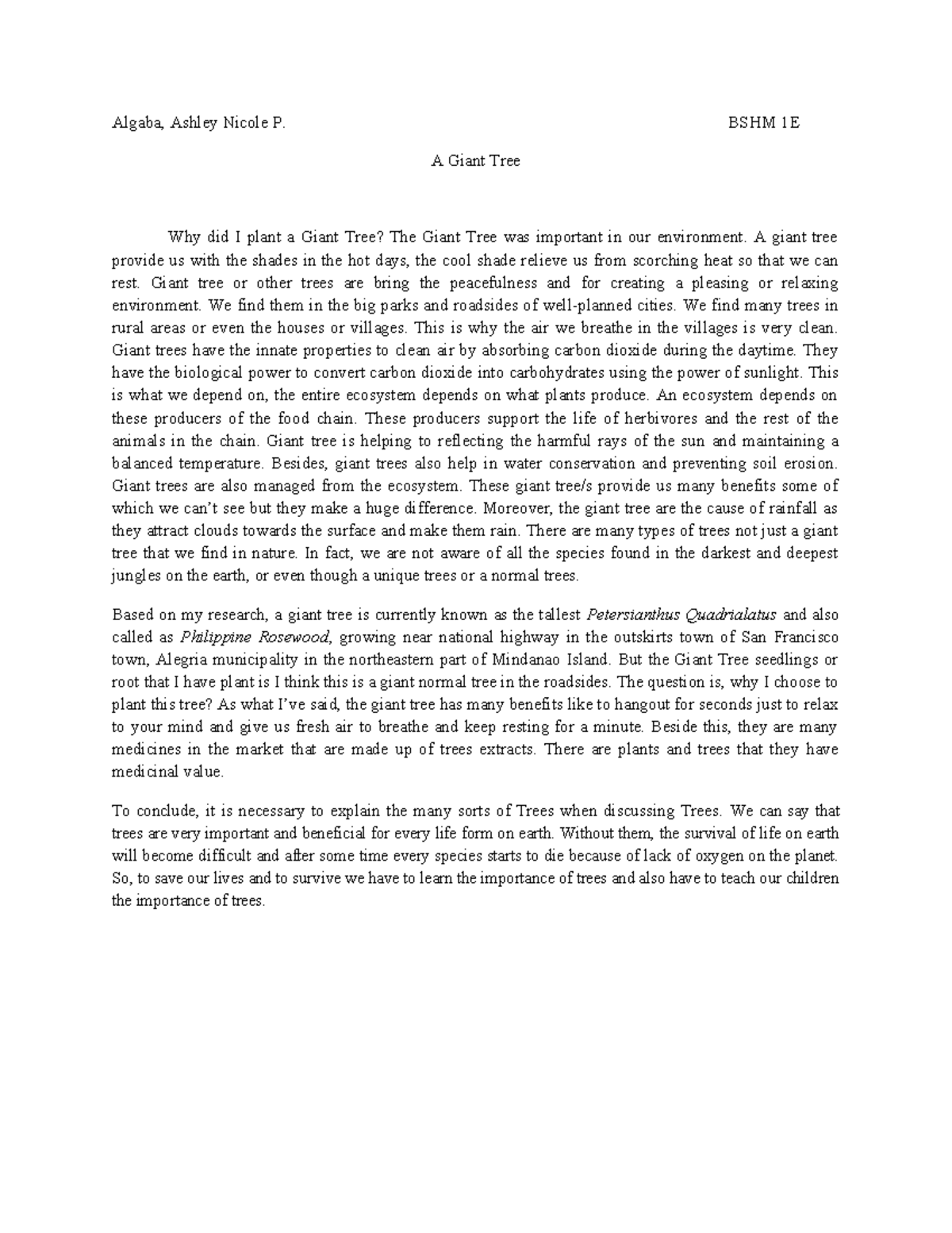 Algaba, Ashley Nicole (NSTP Reflection) - Algaba, Ashley Nicole P. BSHM 1E A Giant Tree Why did ...