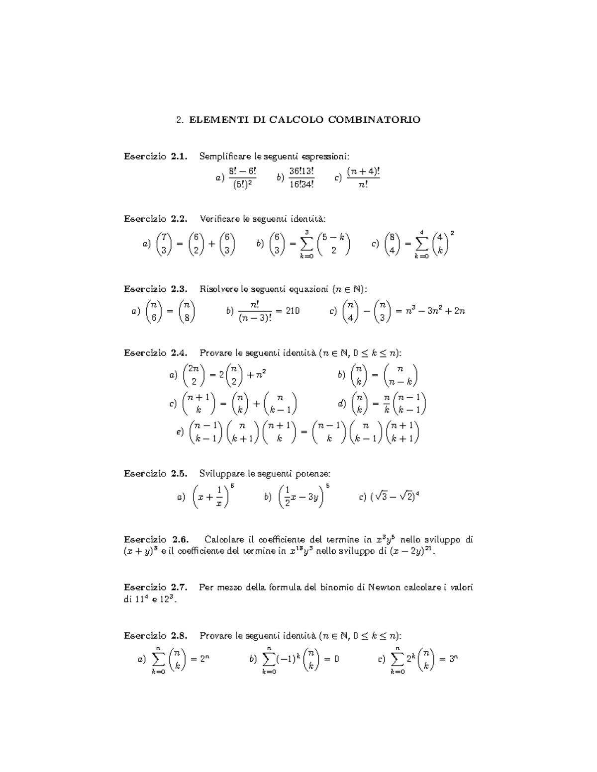 Calcolo Combinatorio - esercizi - 2 DI CALCOLO COMBINATORIO Esercizio 2 ...