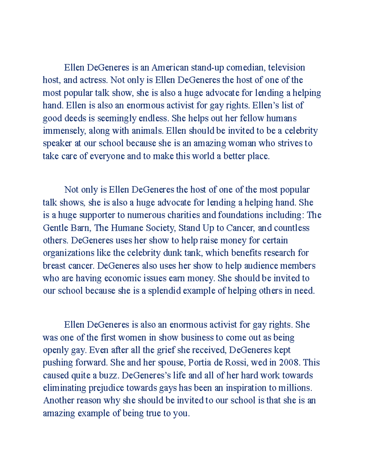 Ellen De Generes (Role Model) - Ellen DeGeneres is an American stand-up ...