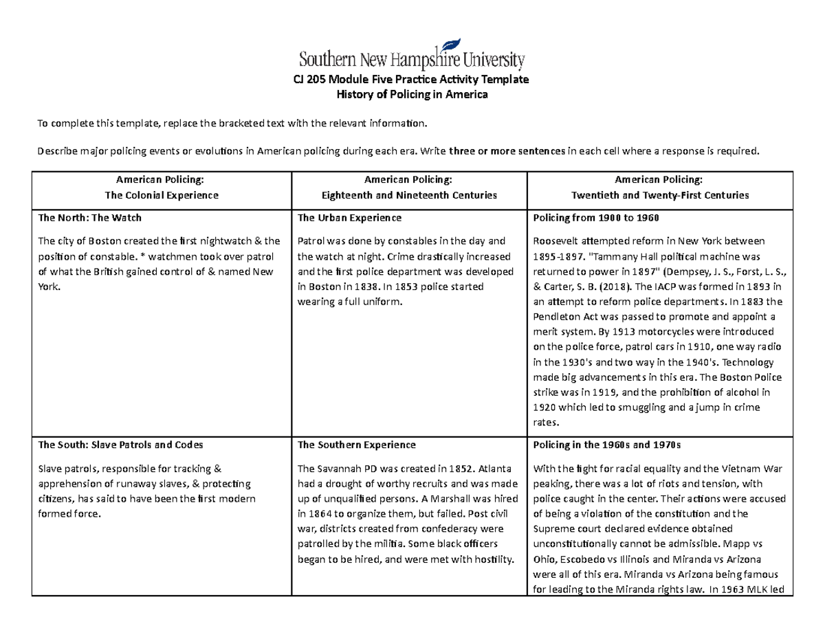 CJ 205 Module Five Practice Activity Template - CJ 205 Module Five ...