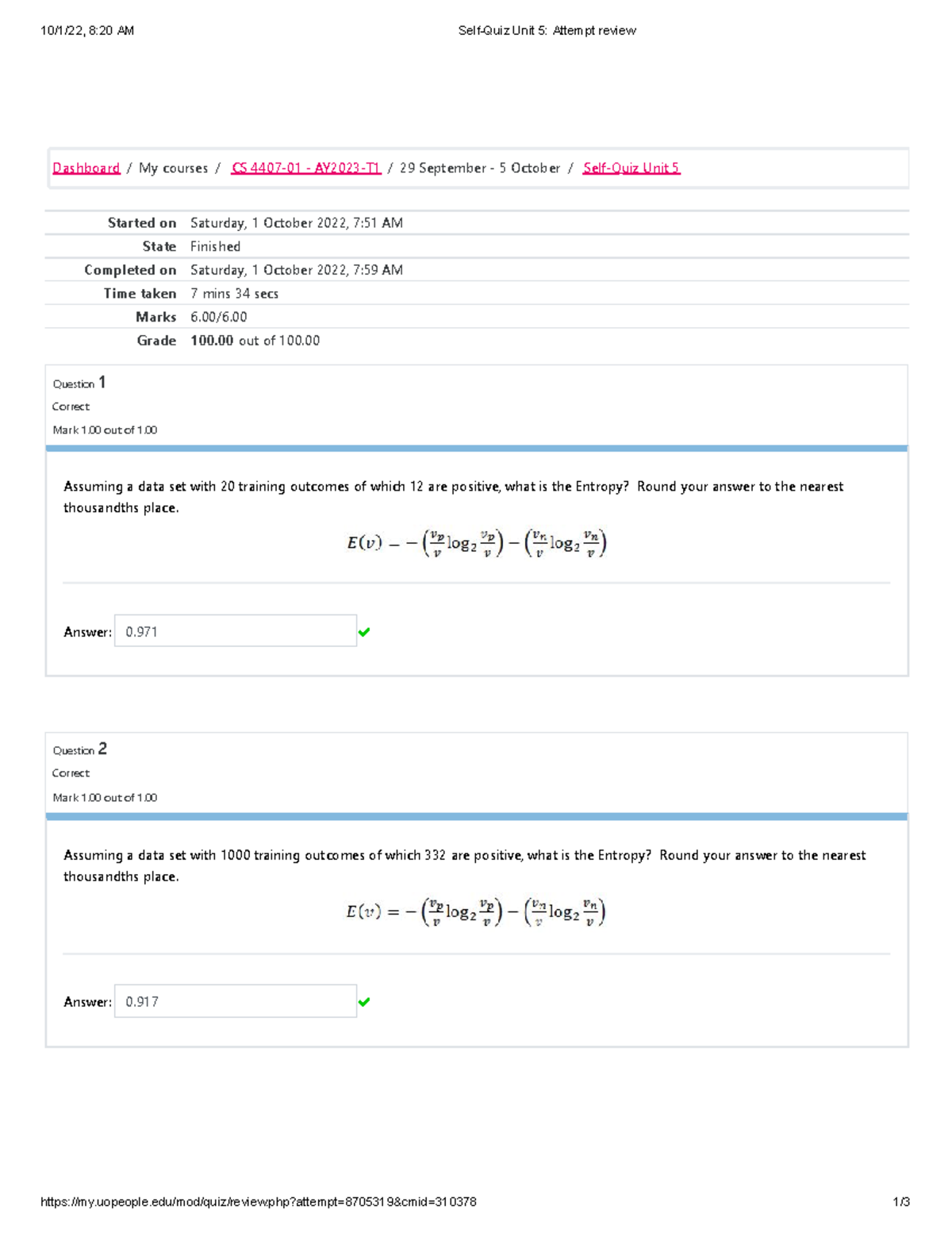 Self-Quiz Unit 5 Attempt review - 10/1/22, 8:20 AM Self-Quiz Unit 5: Attempt review - Studocu
